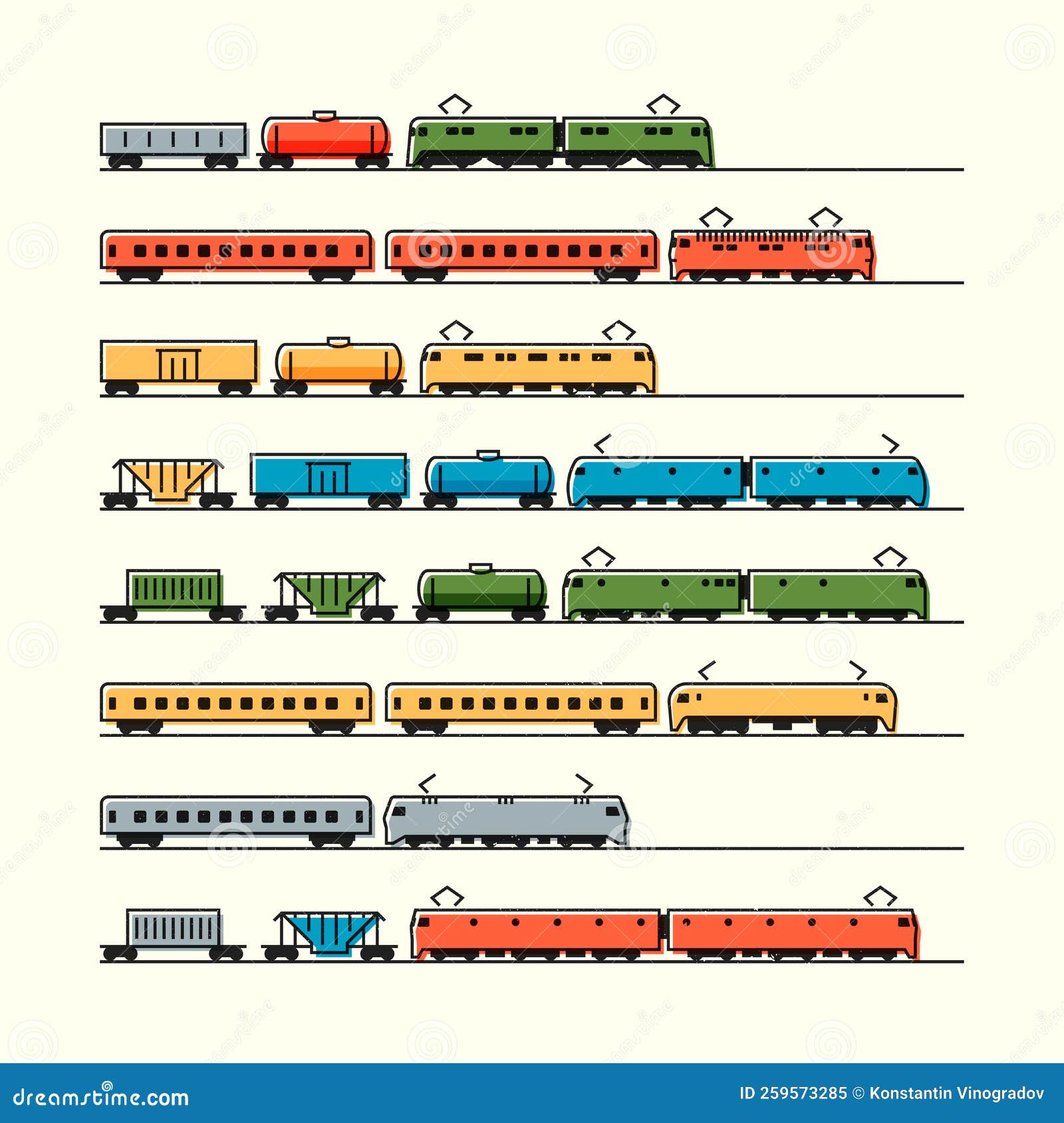 Electric-powered Trains. Simple Vector Illustrations Stock Vector ...