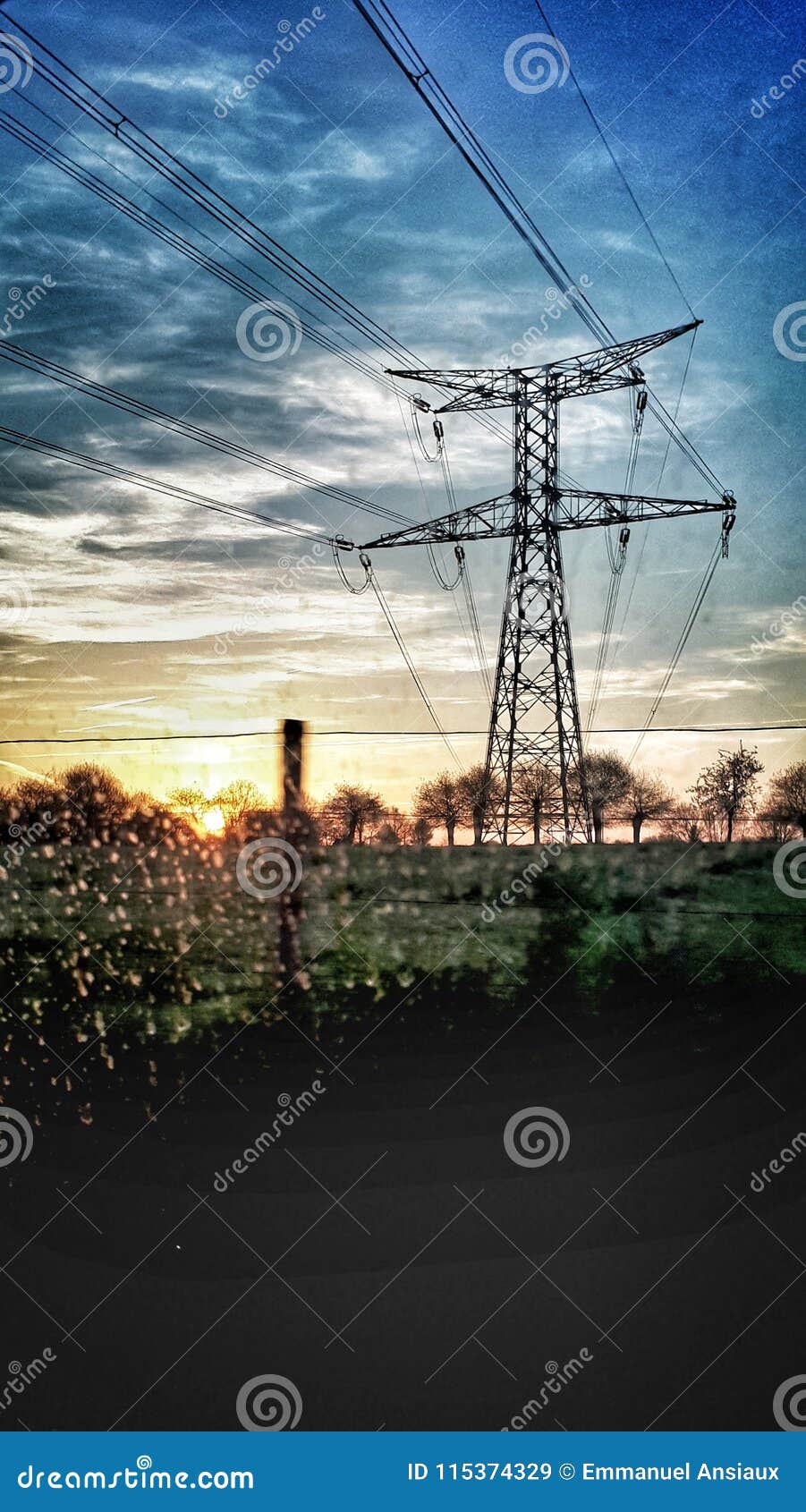 Electric Pylon in the Morning Light Stock Image - Image of clouds ...
