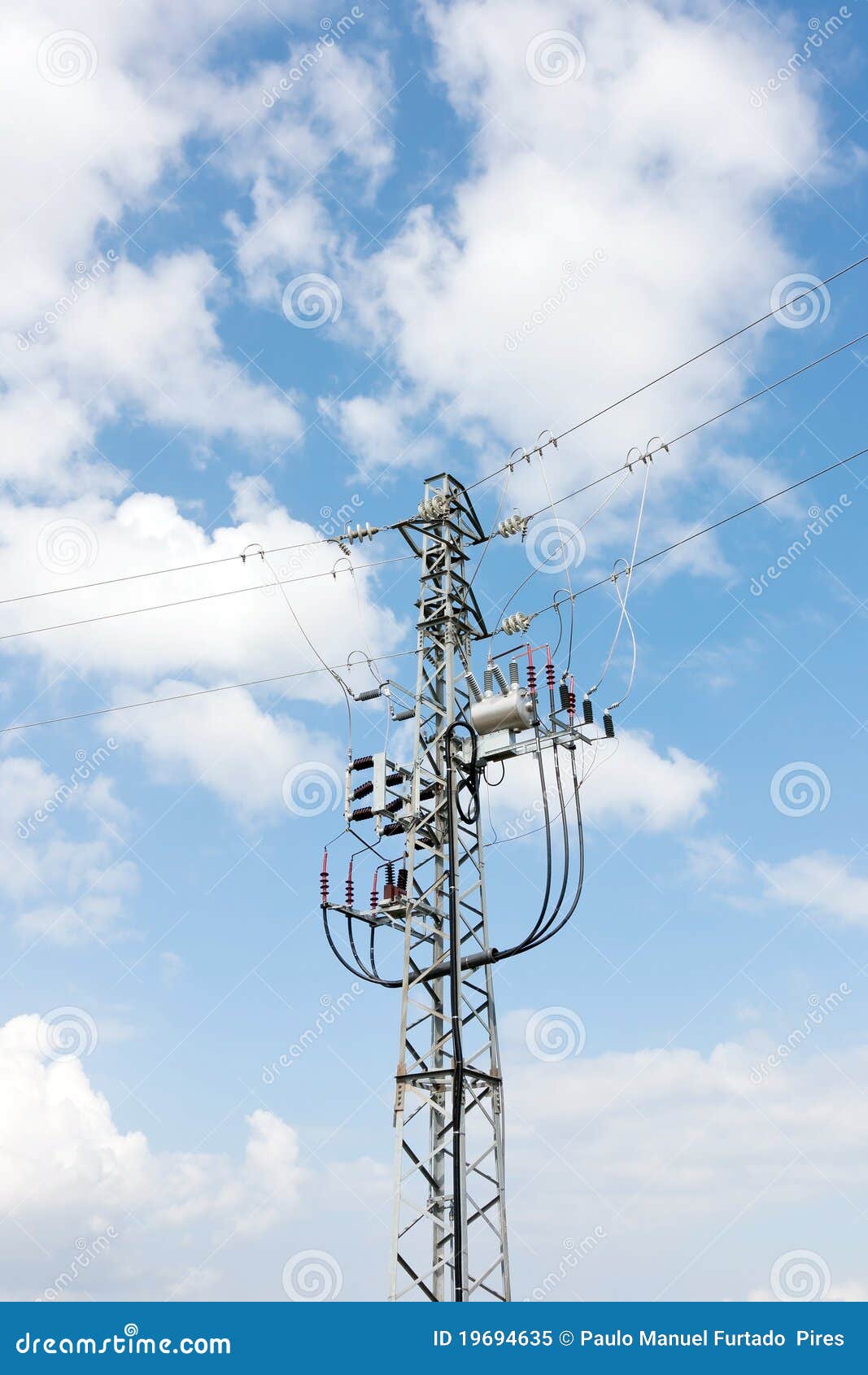 Electric Pylon with Transformer Stock Image - Image of network, blue ...