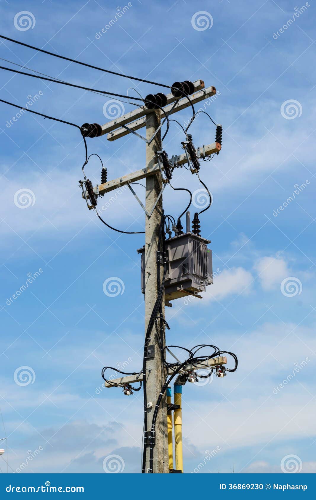 Electric Pylon with Transformer Stock Photo - Image of industry, device ...
