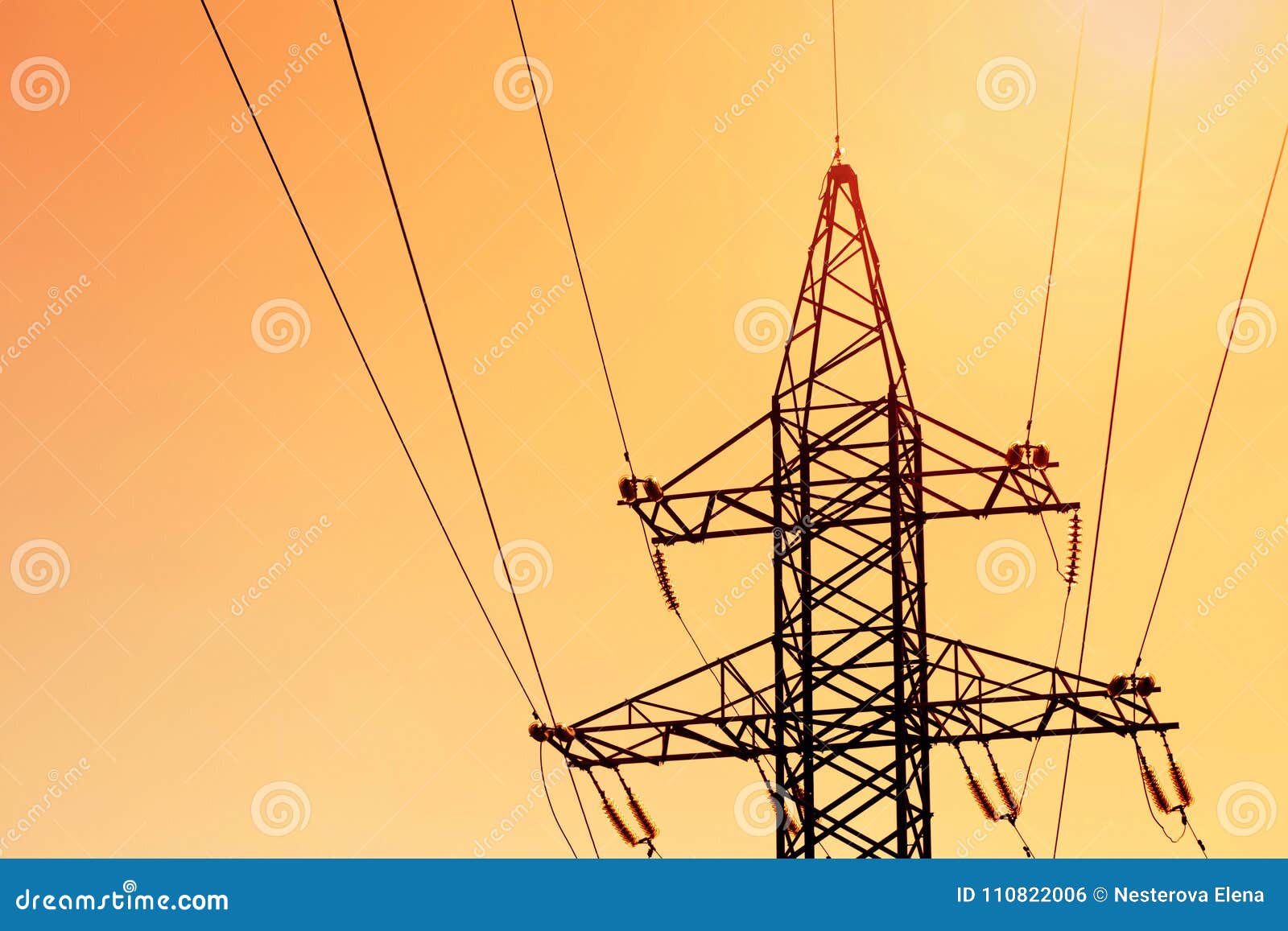 Electric Pylon and Wire on Sunset Sky Stock Photo - Image of power ...