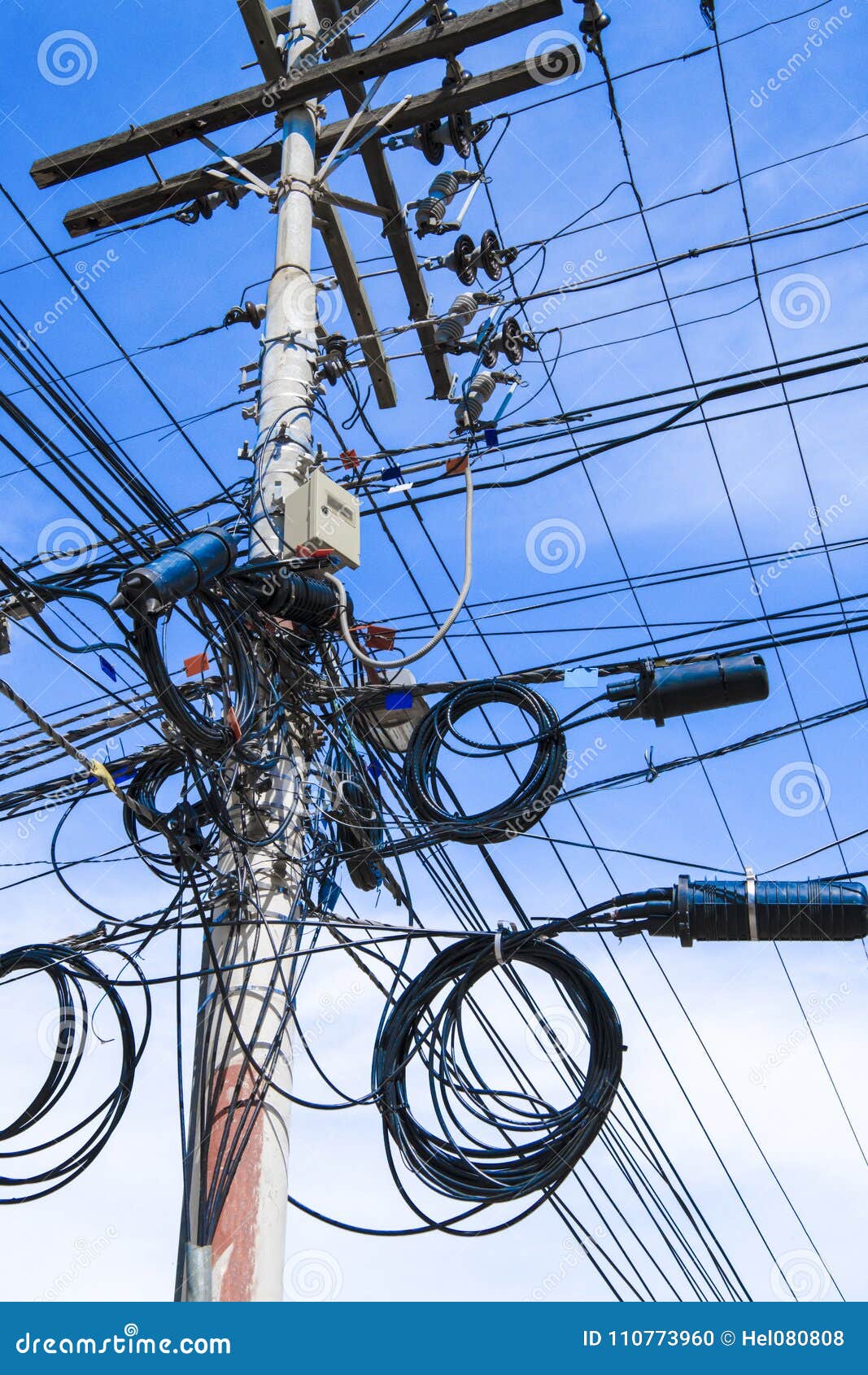 Electric Pylon with Electric Wiring Stock Photo - Image of danger ...