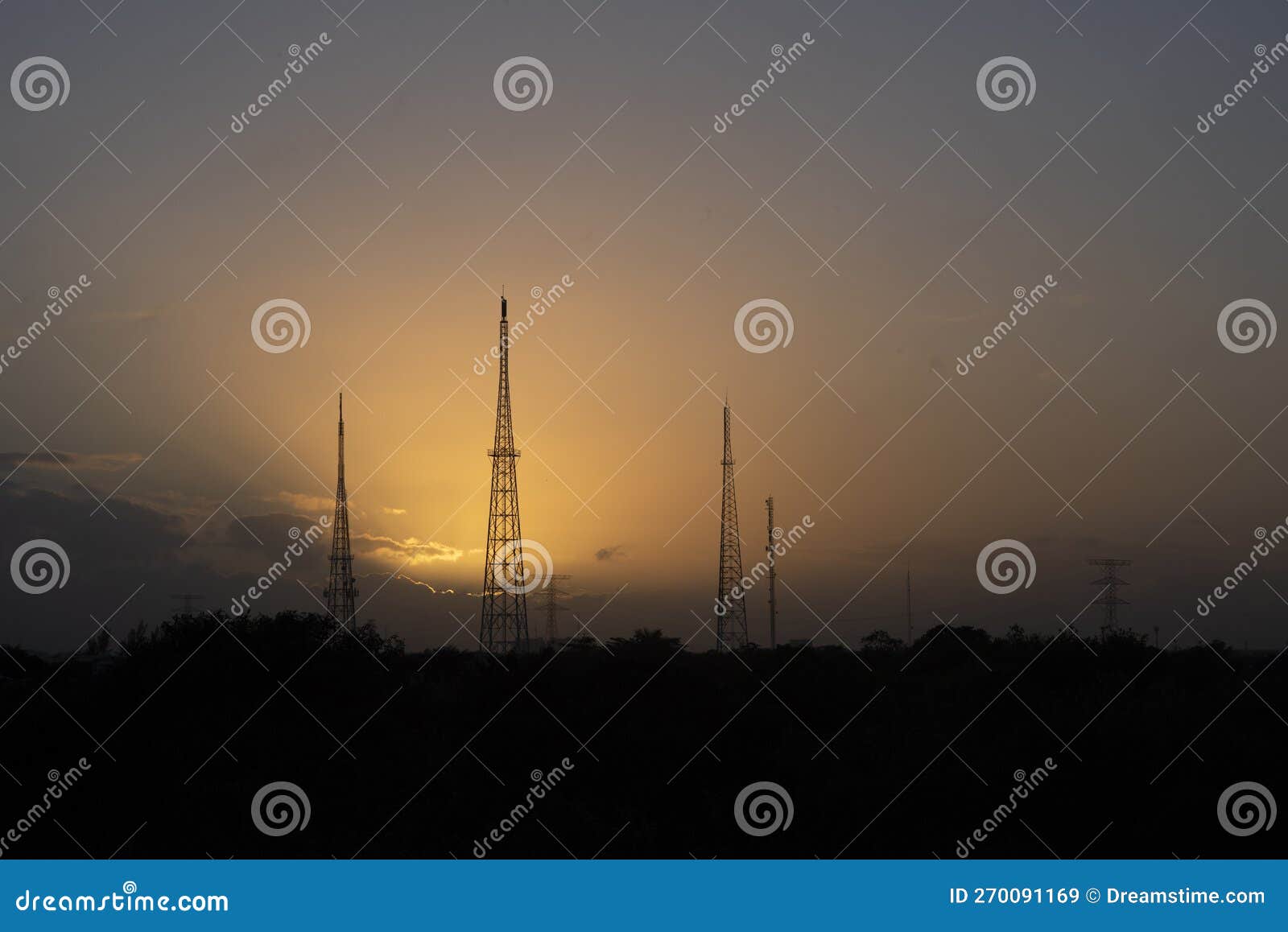 Electric Pylons Amidst the Sunset Stock Image - Image of warmth, cool ...
