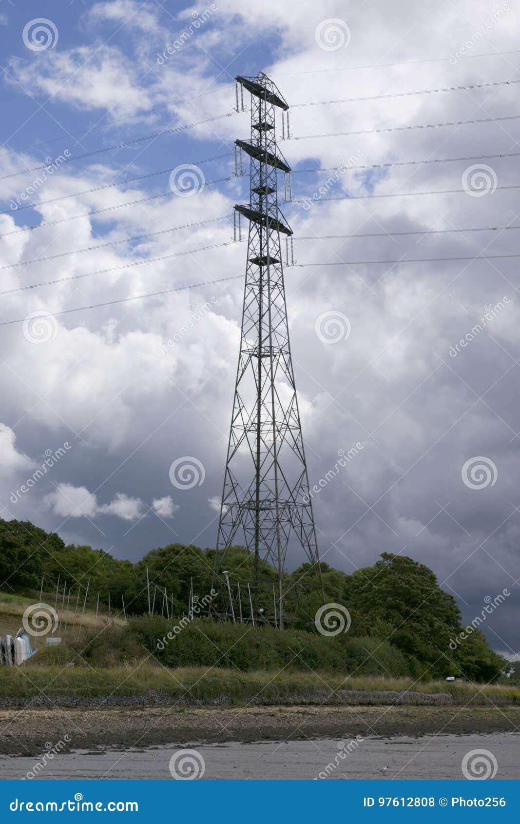 Electric Pylons stock photo. Image of tamar, cloudy, muddy - 97612808
