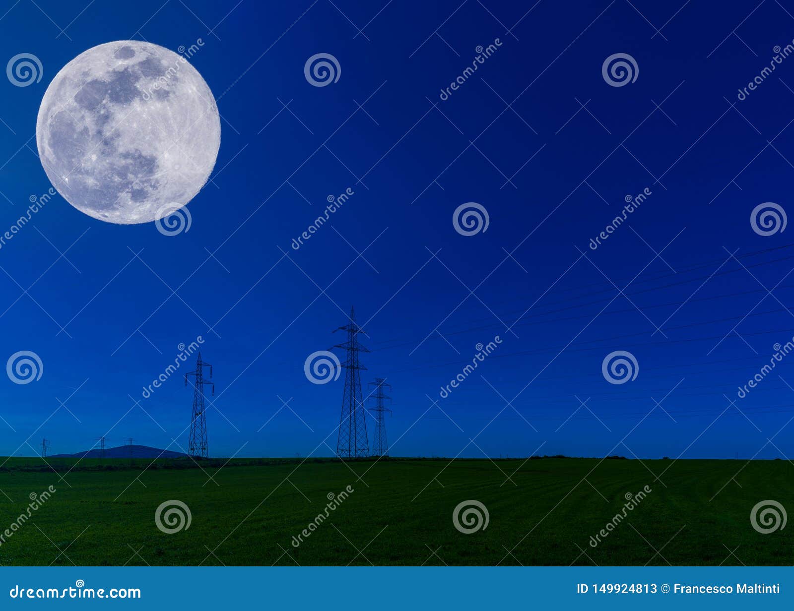 Electric pylons at night stock image. Image of technology - 149924813