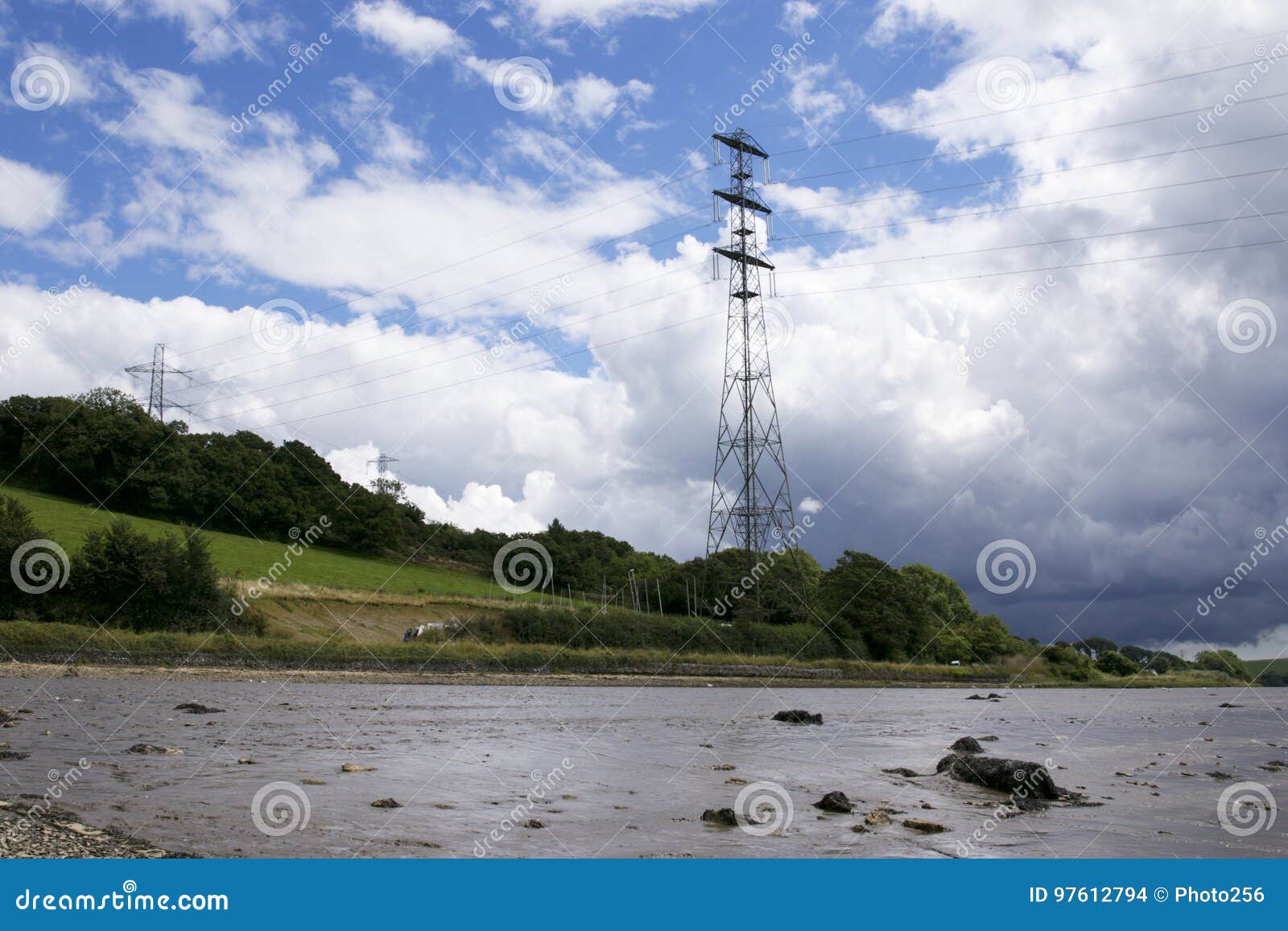 Electric Pylons stock photo. Image of supplying, cornwall - 97612794