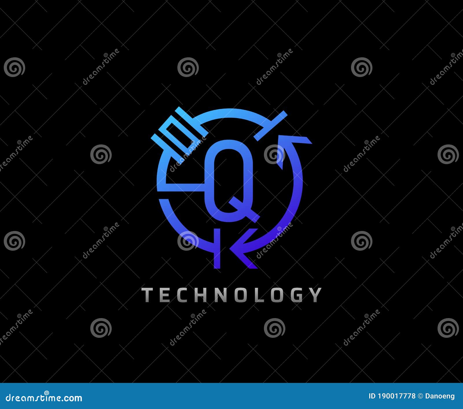 Electric Q Letter Icon Design with Circle Shape and Electrical ...