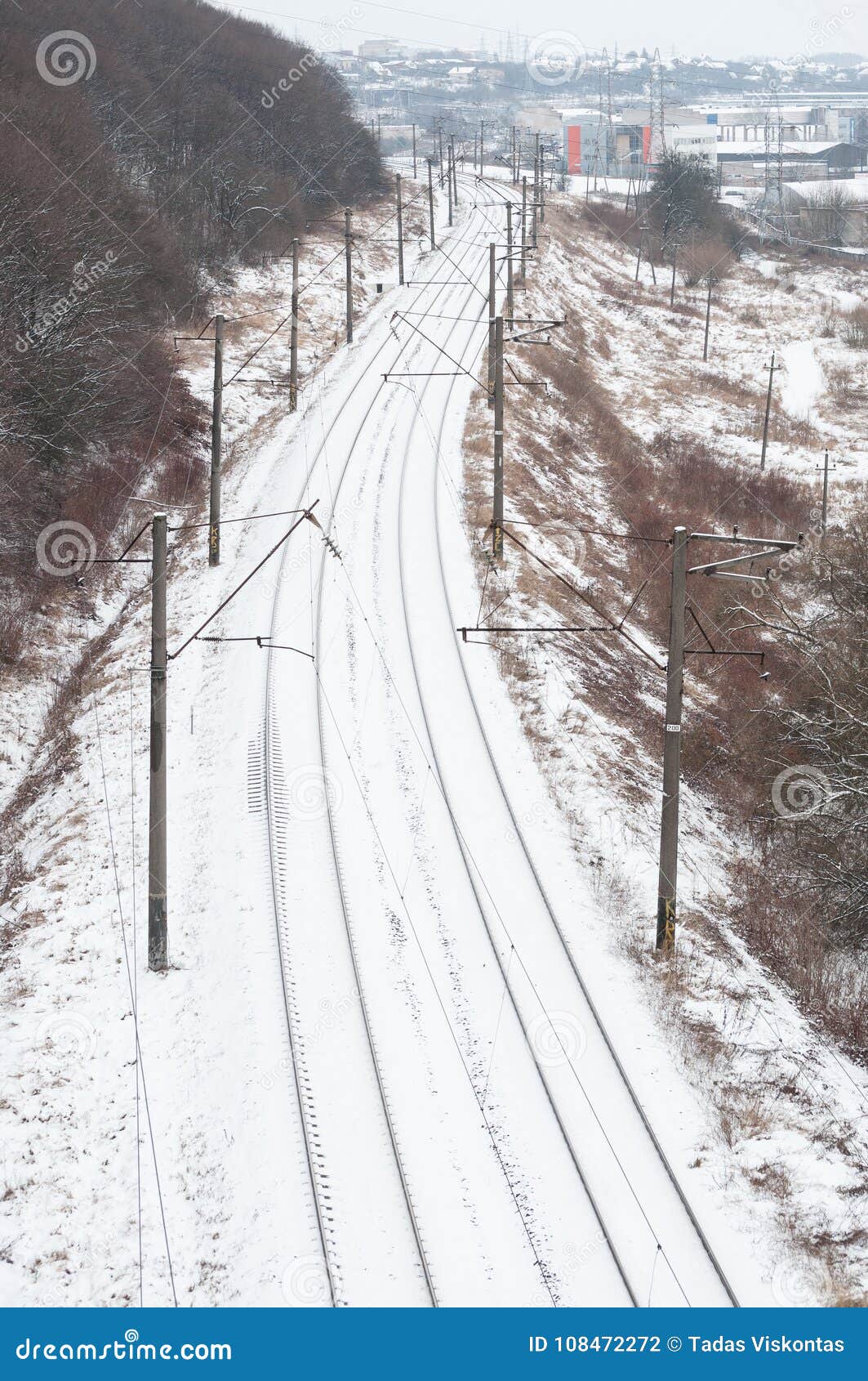 Railroad in the winter stock photo. Image of rail, landscape - 108472272