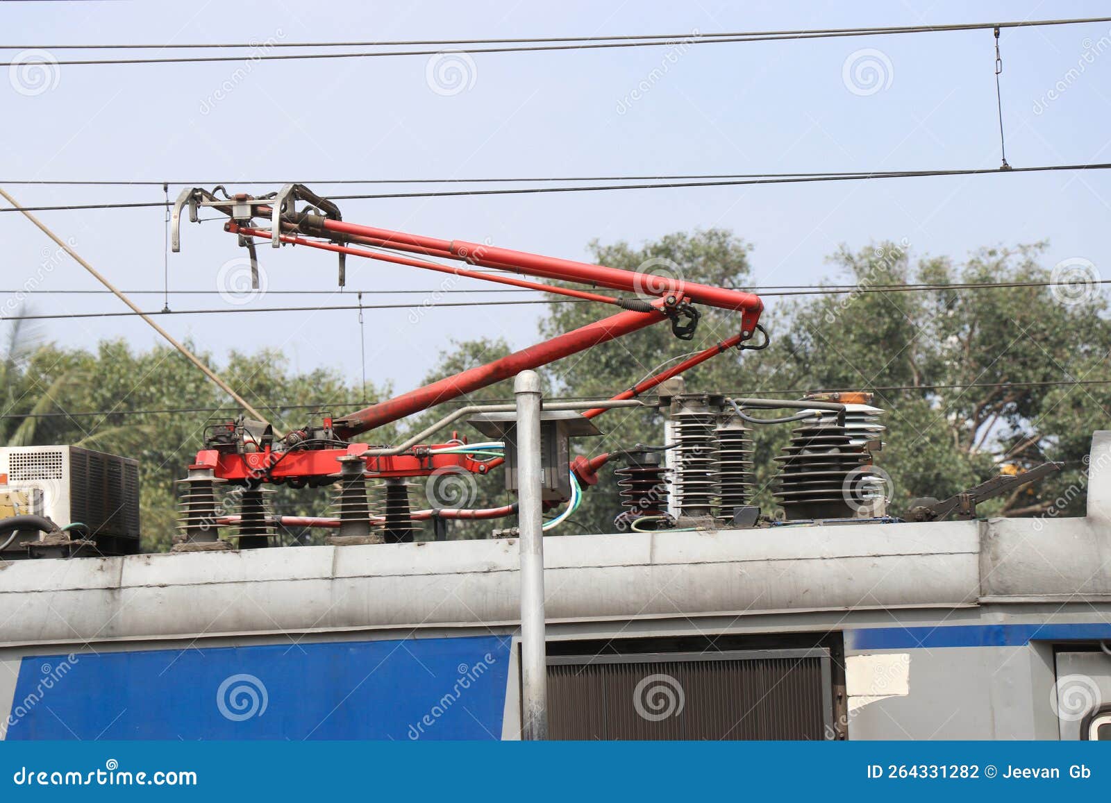Electric Railway Trains with the Pantograph System Connecting with ...