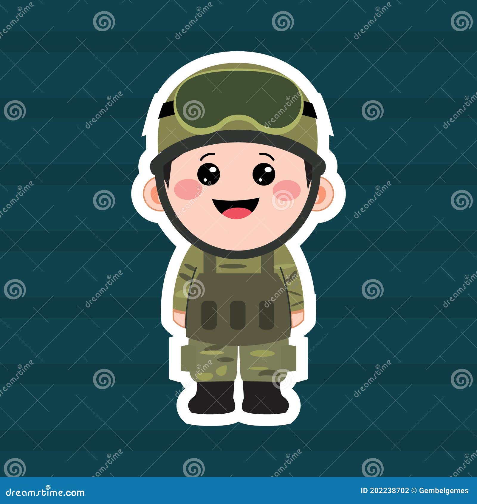 Cartoon Cute Chibi Army stock vector. Illustration of clothing - 202238702