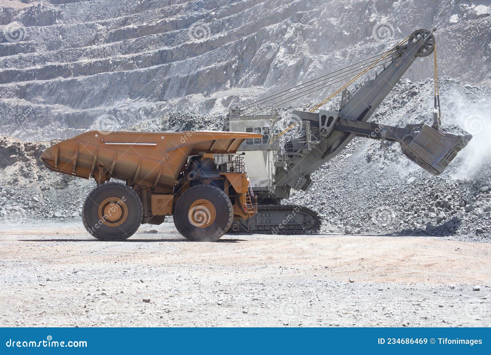 Electric Rope Shovel Loading A Dump Trucks Royalty-Free Stock ...