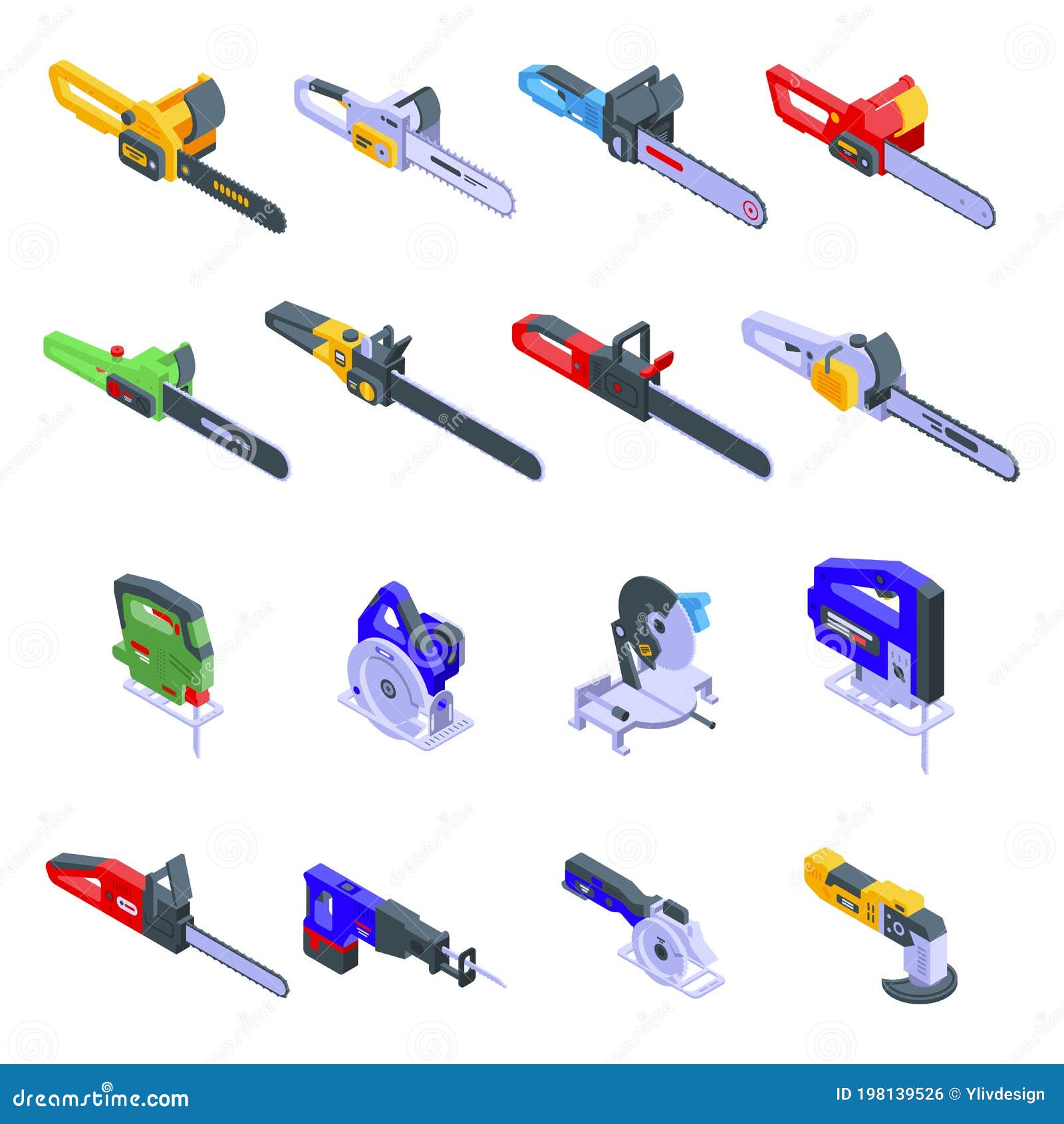 Electric Saw Icons Set, Isometric Style Stock Vector - Illustration of ...