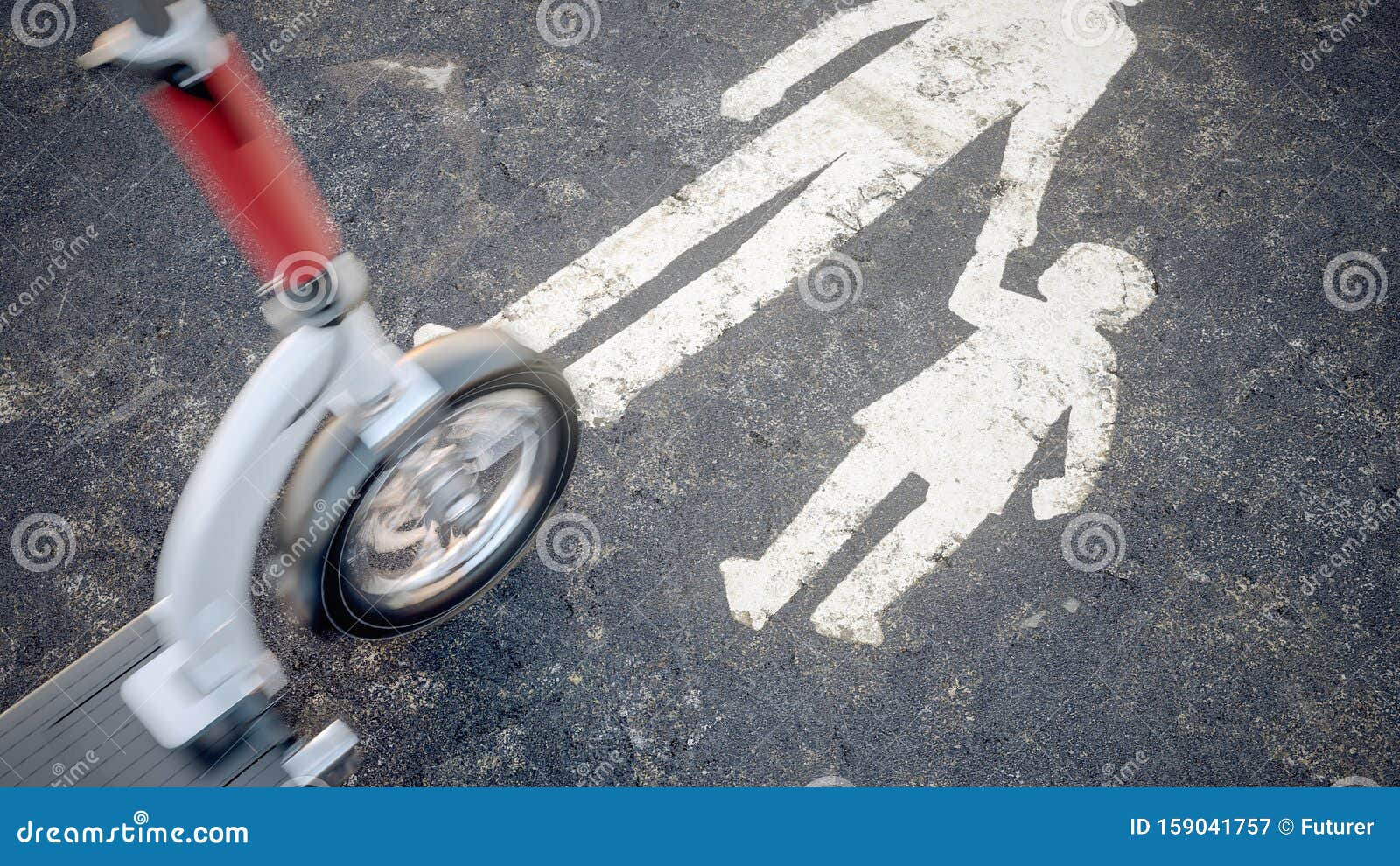 Electric Scooter Driving on the Pedestrian Path - 3D Rendering Stock ...