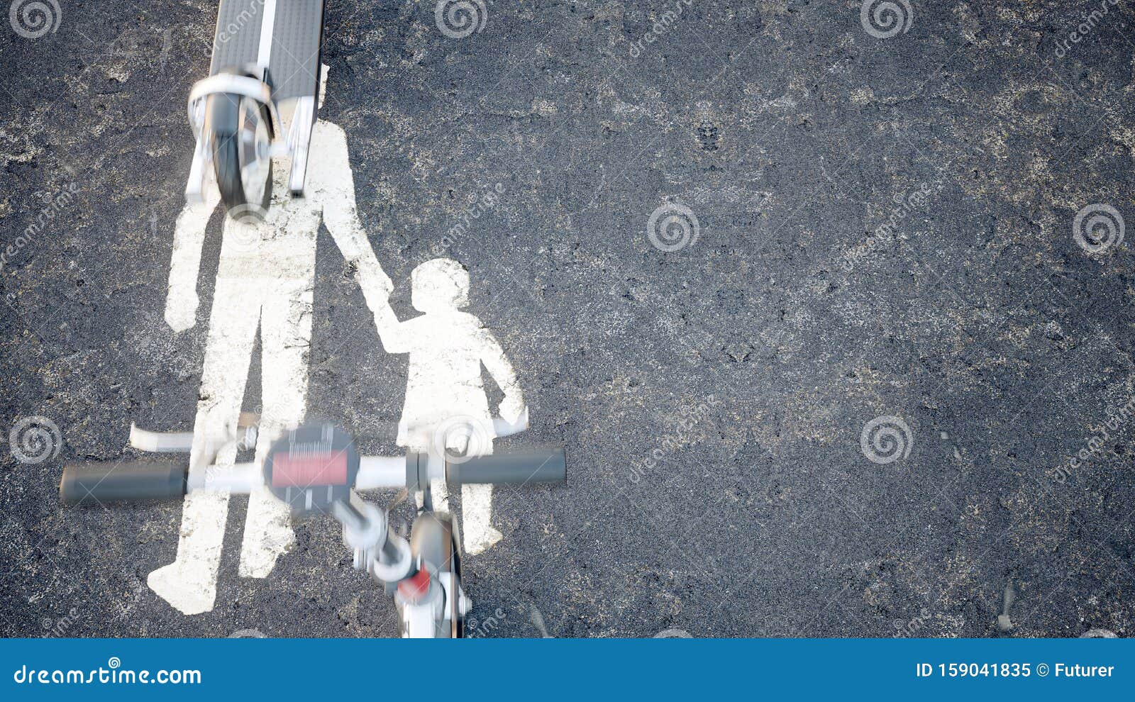 Electric Scooter Driving on the Pedestrian Path - 3D Rendering Stock ...