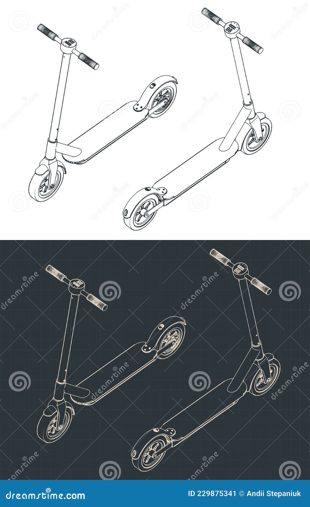 Electric Scooter Isometric Blueprints Stock Vector - Illustration of ...