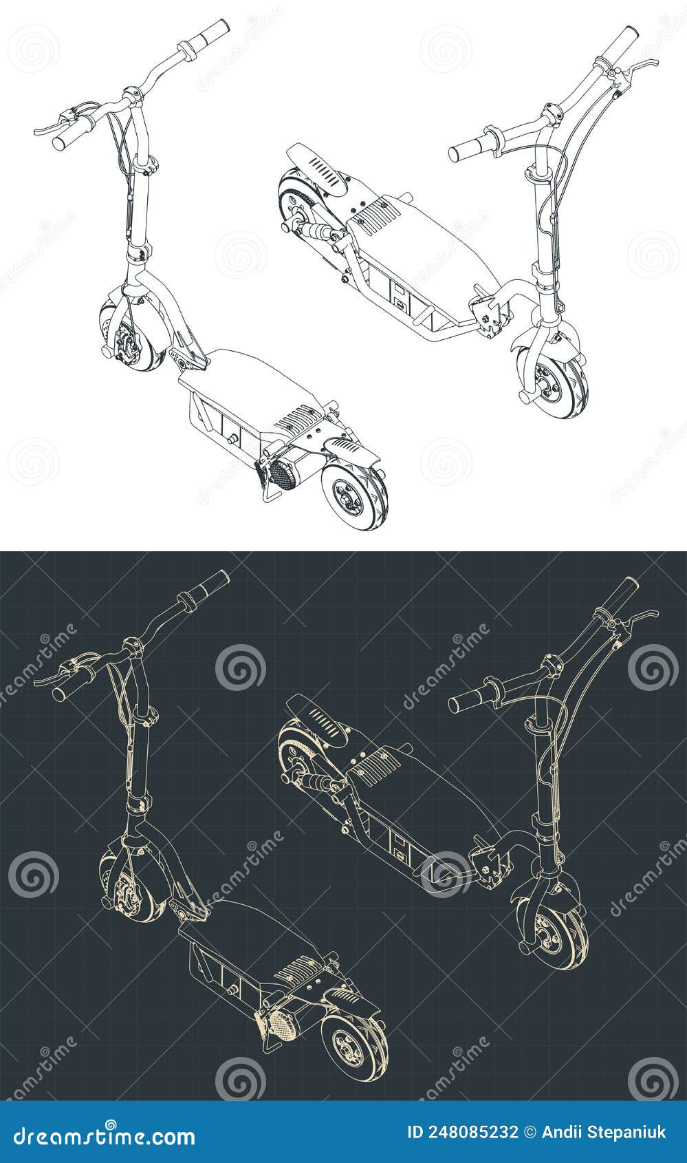 Electric Scooter Isometric Blueprints Stock Vector - Illustration of ...