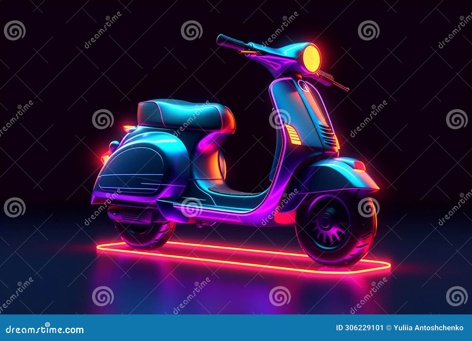 Electric Scooter with Neon Effect. Moped for Delivery Service Stock ...