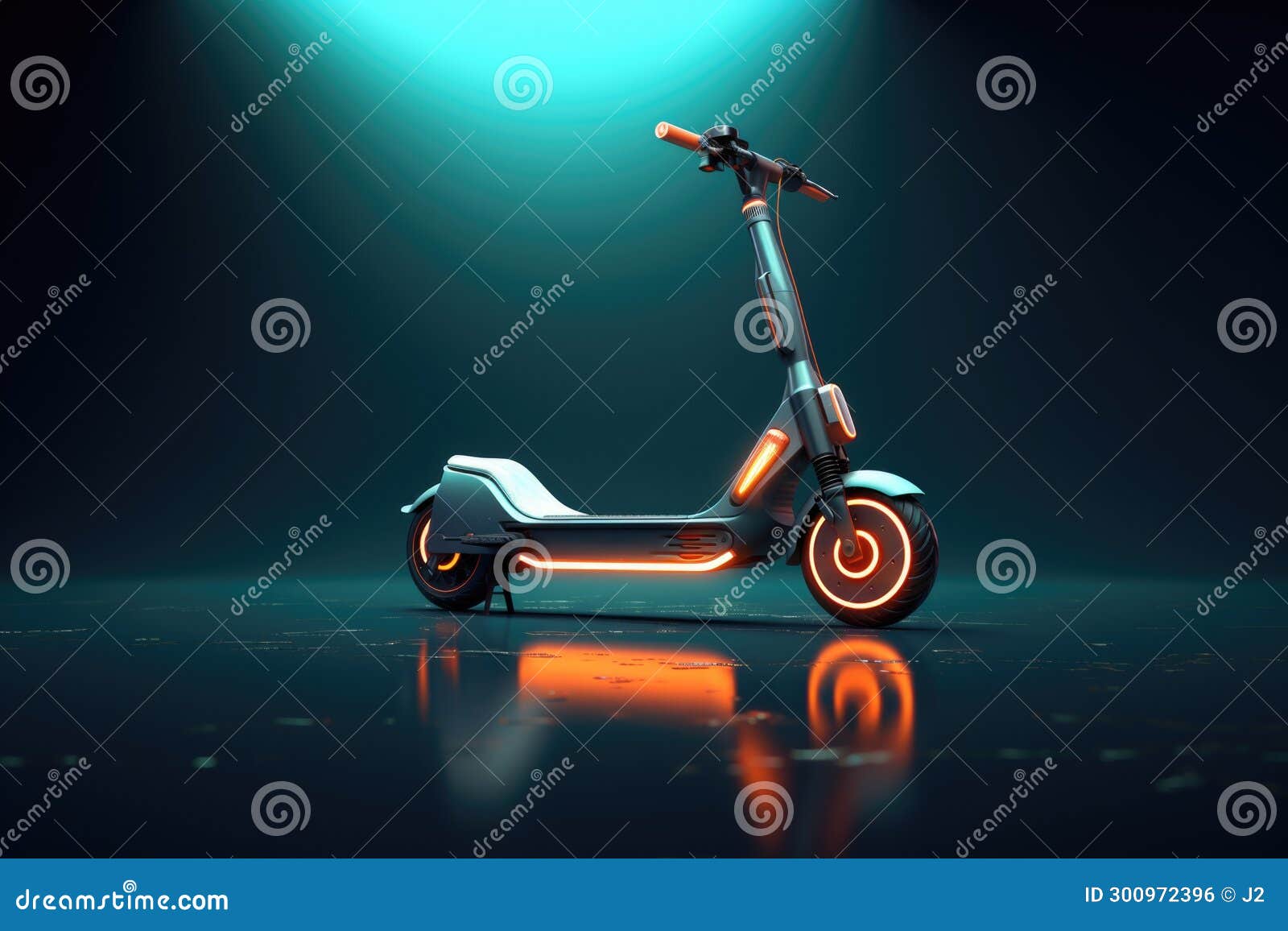 Electric Scooter with Orange Backlight on Blue Background. Stock Photo ...