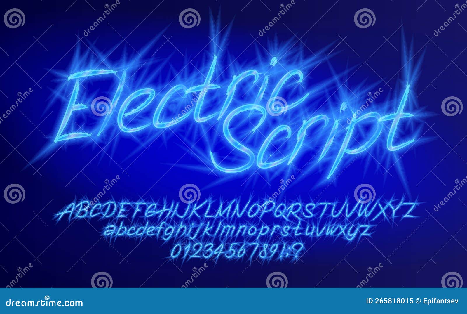 Electric Script Alphabet Font. Bright Letters and Numbers. Uppercase ...