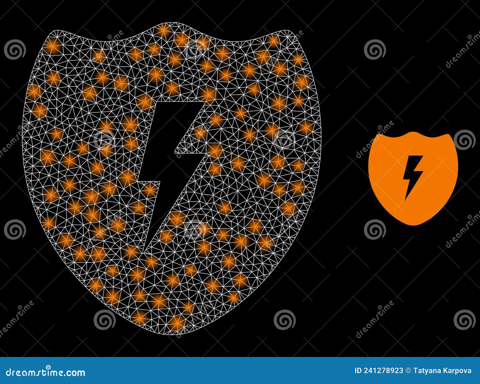 Electric Shield Icon - Wire Frame Mesh with Light Spots Stock Vector ...