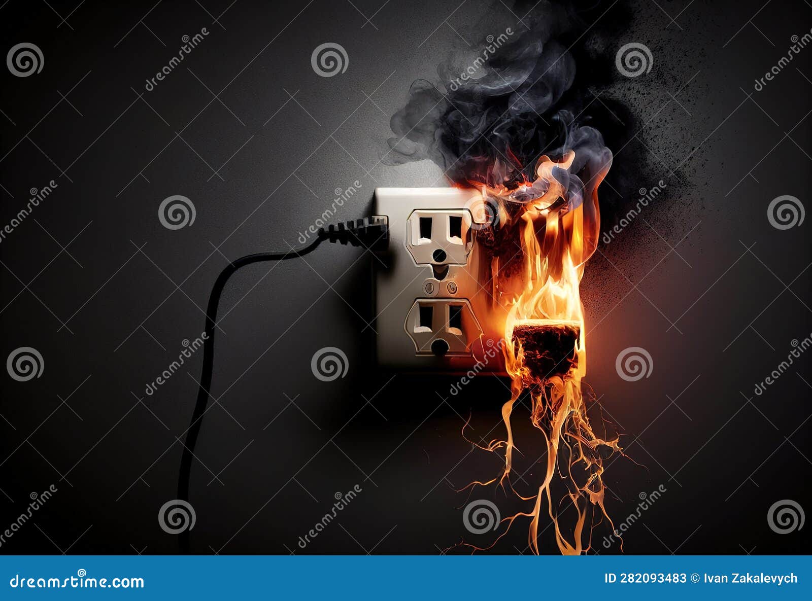 Electric Short Circuit Causing Fire on Plug Socket Illustration. Ai ...