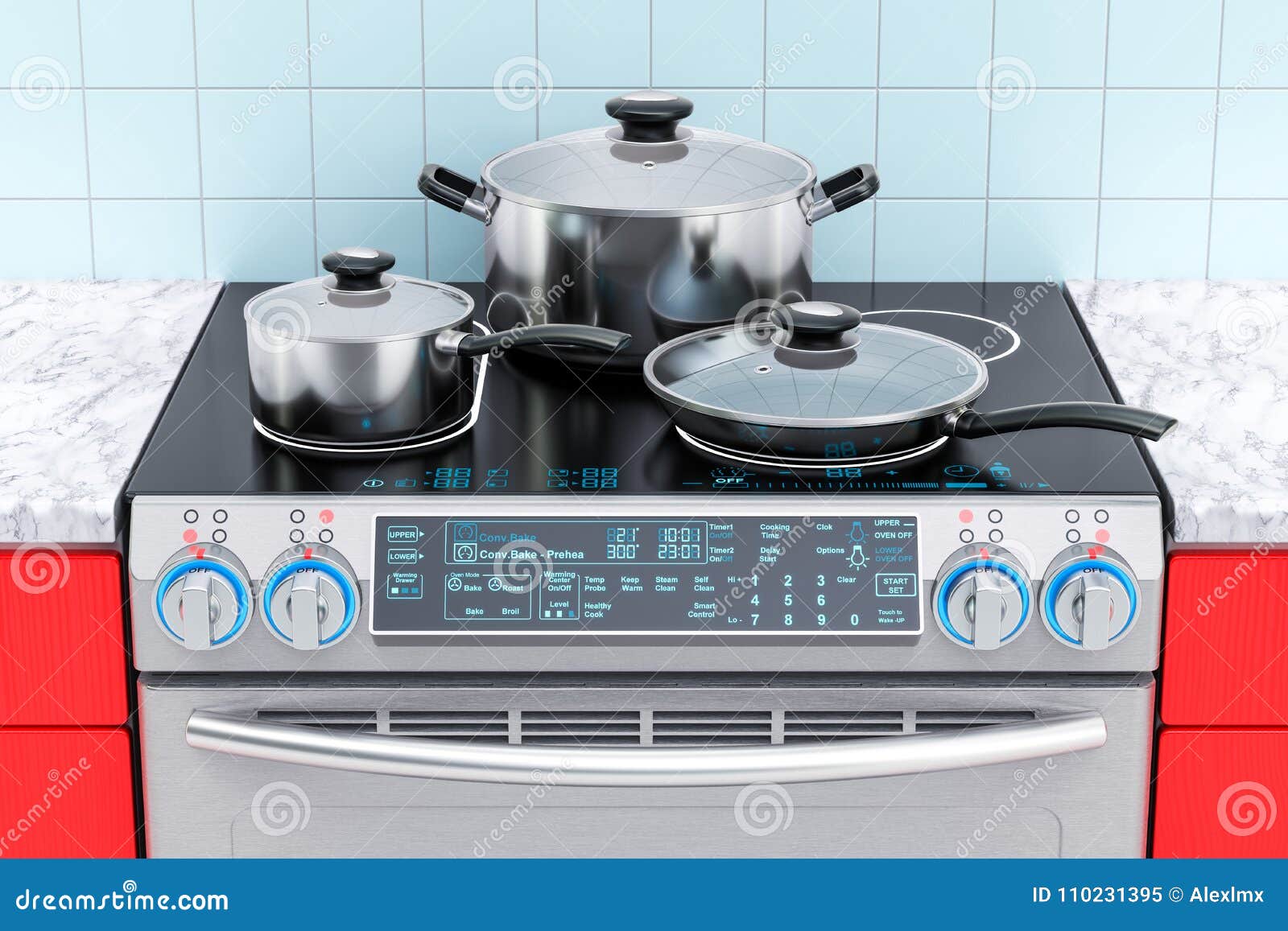 Electric Slide-in Convection Range with Pot, Pan and Frypan. 3D Stock ...