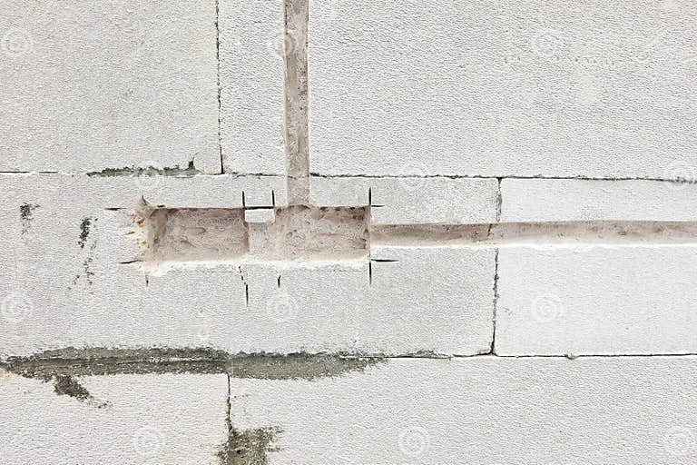 Electric Socket Hole on Lightweight Concrete Wall. Stock Photo - Image ...