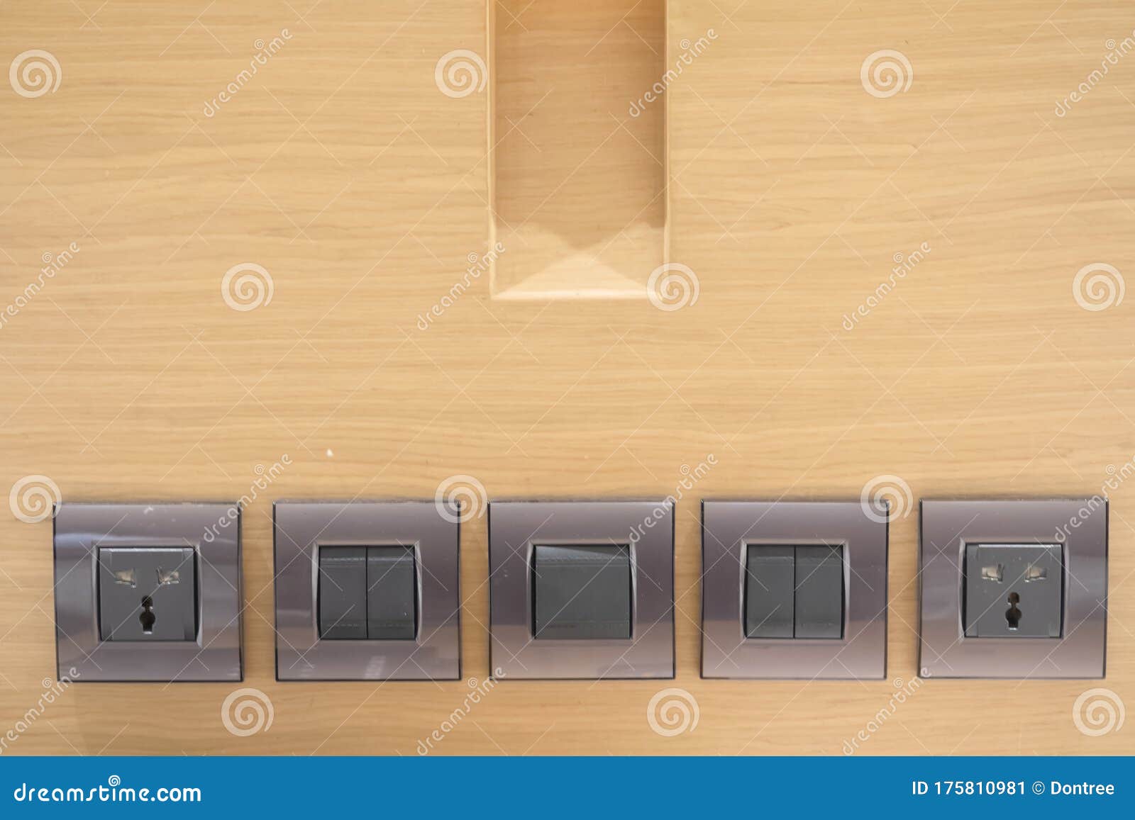 Electric Socket and Light Switch Panel on Wood Wall Stock Image - Image ...
