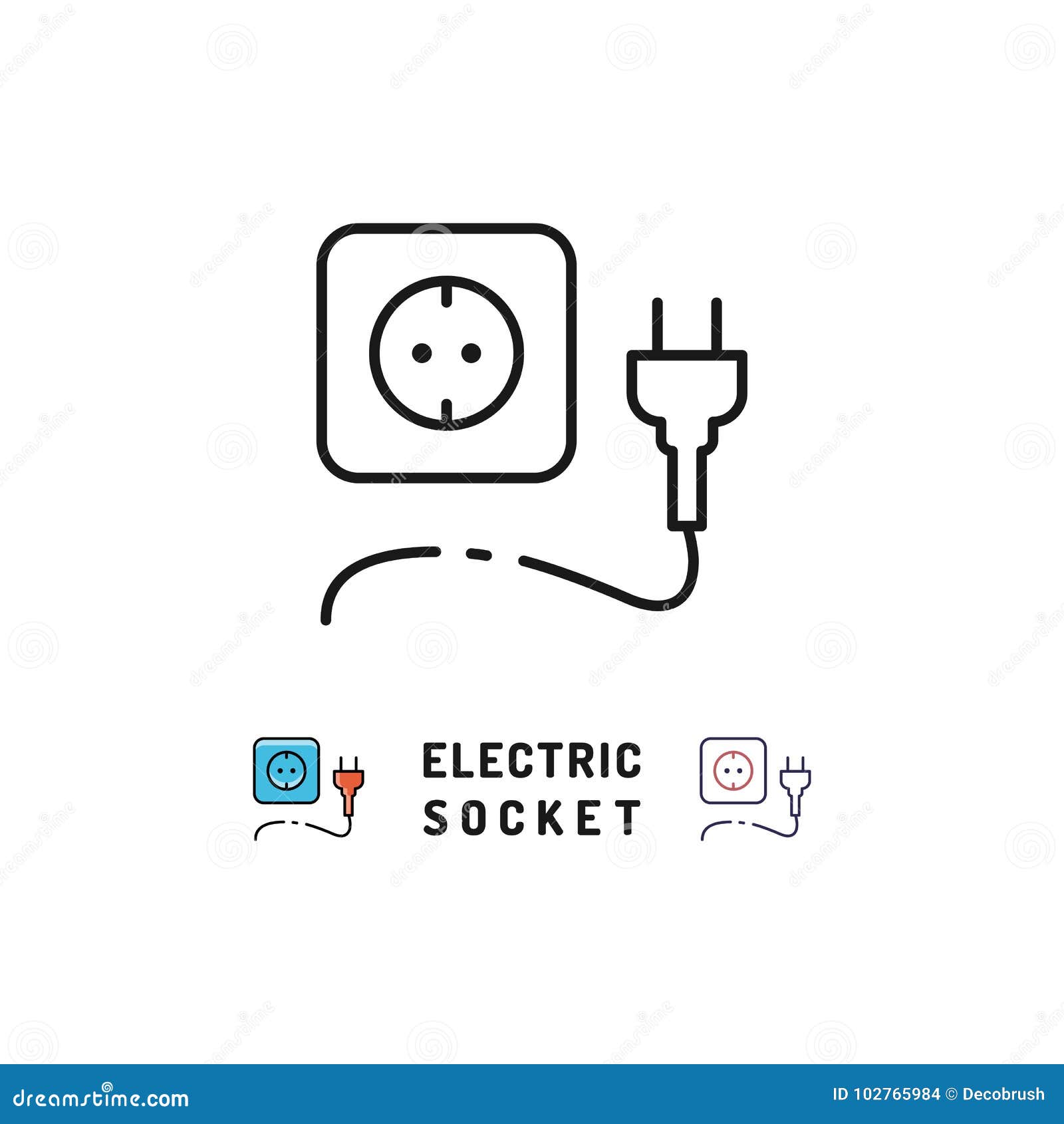 Electric Socket and Plug Icons, Electricity Sign, Vector Thin Line Art ...