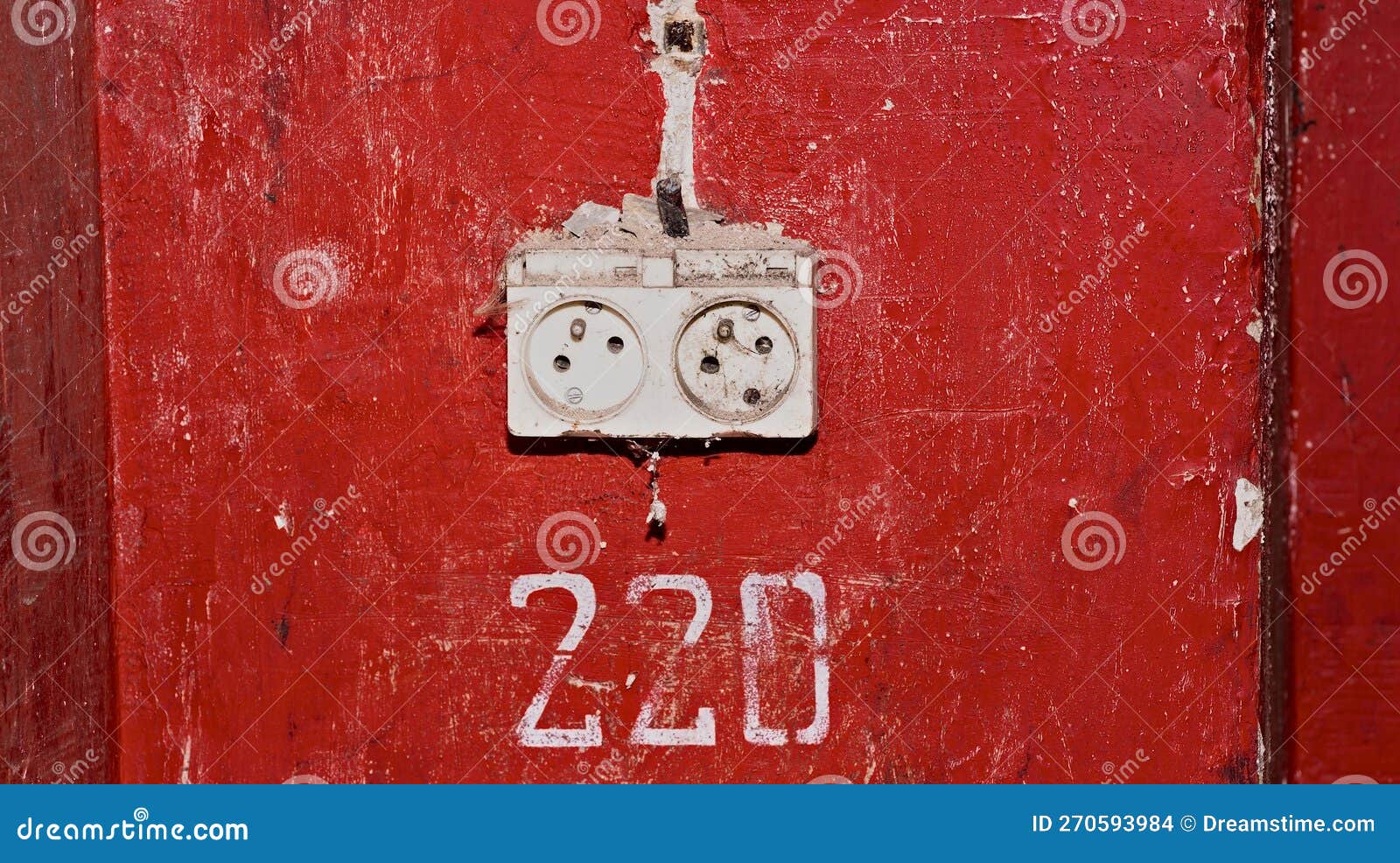 Electric Socket ( 220V Electricity ) on the Red Wall . Stock Photo ...