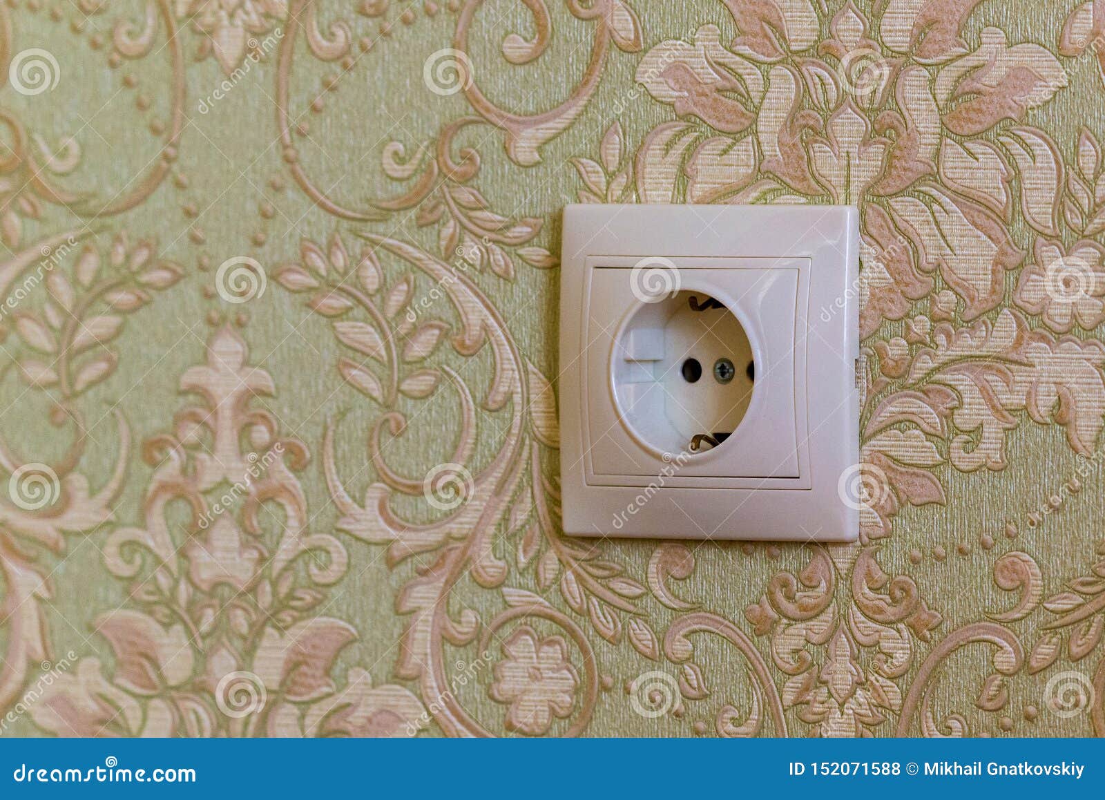 Electric Socket on a Wall with Wallpaper Stock Photo - Image of ...