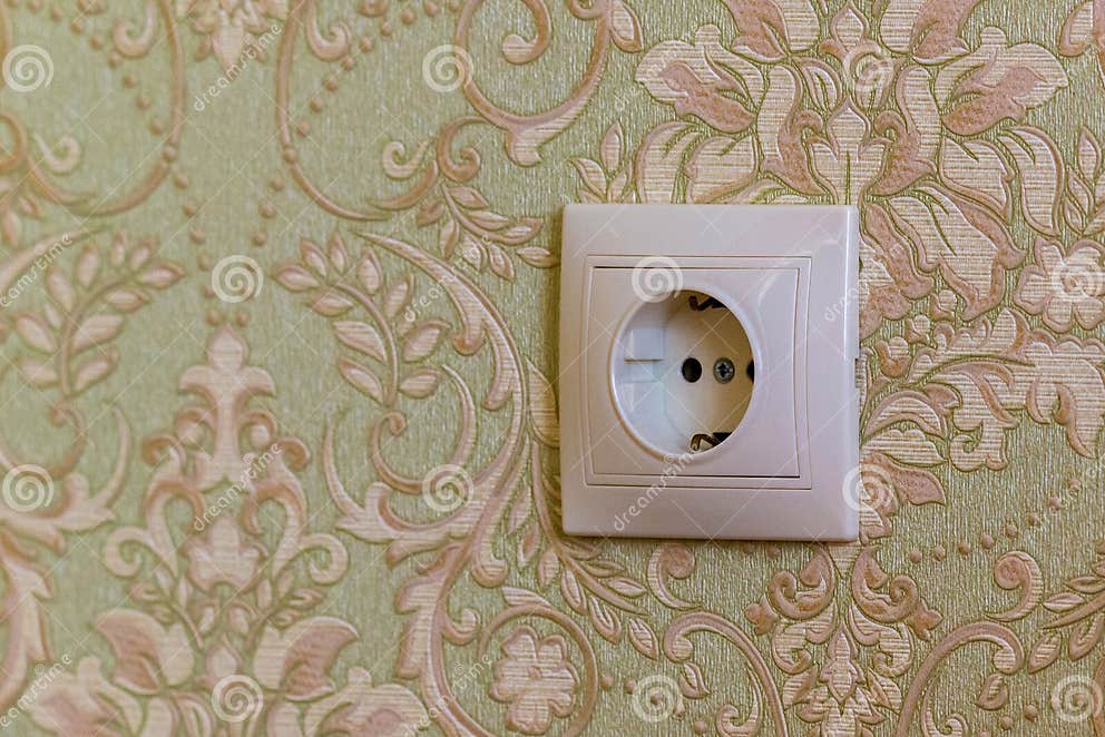 Electric Socket on a Wall with Wallpaper Stock Photo - Image of ...