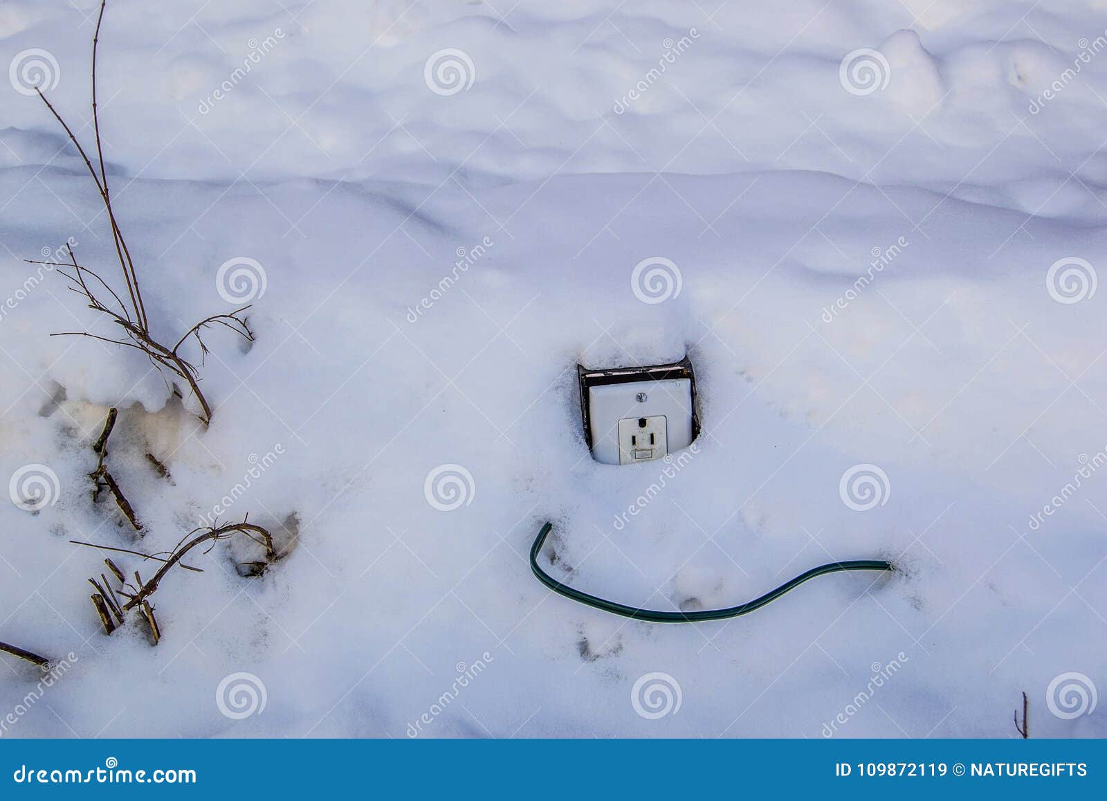 Electric Socket in Snow stock image. Image of frozen - 109872119