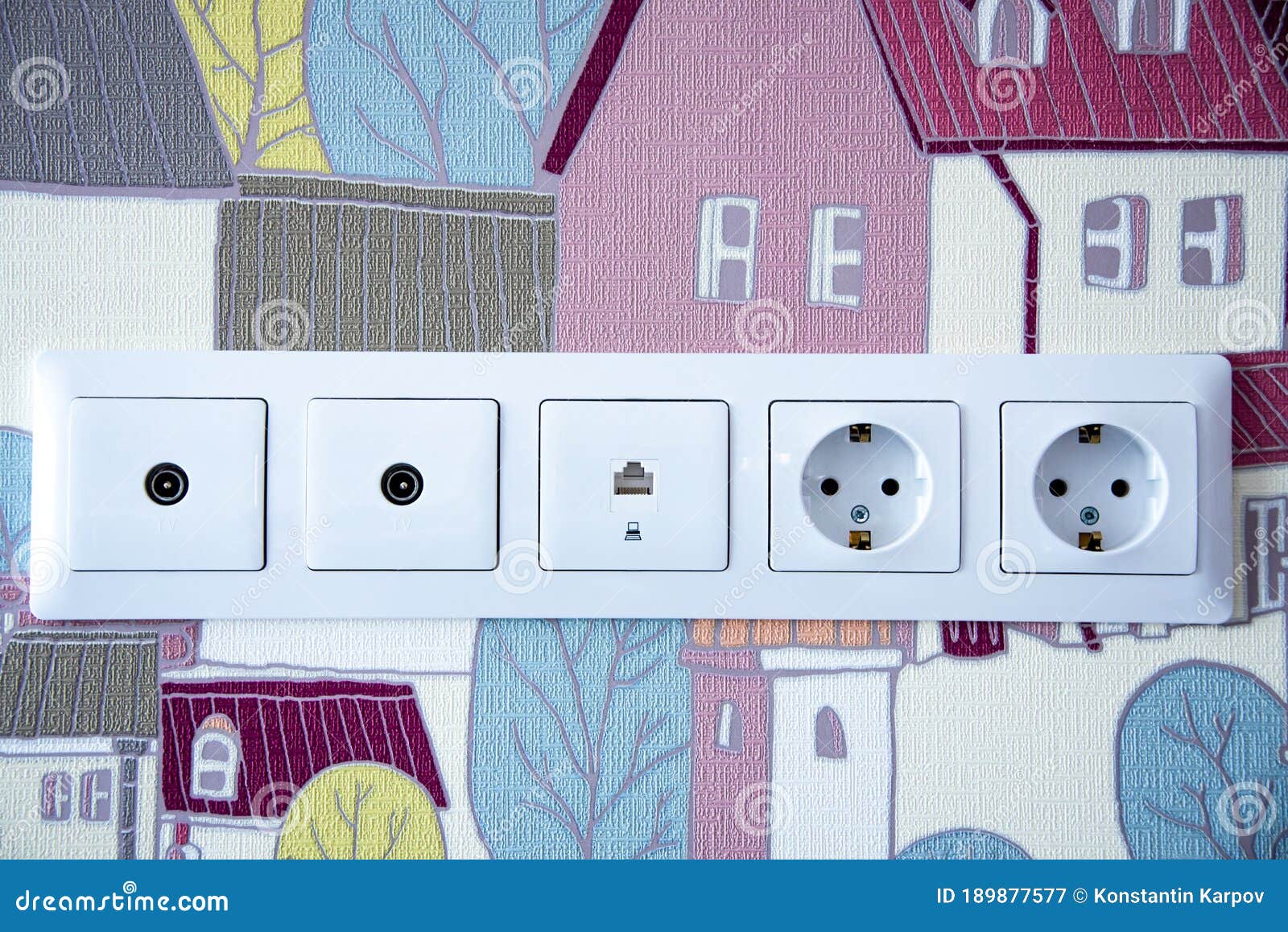 Electric Sockets on Color Wallpaper As a Background. Home Decroration ...