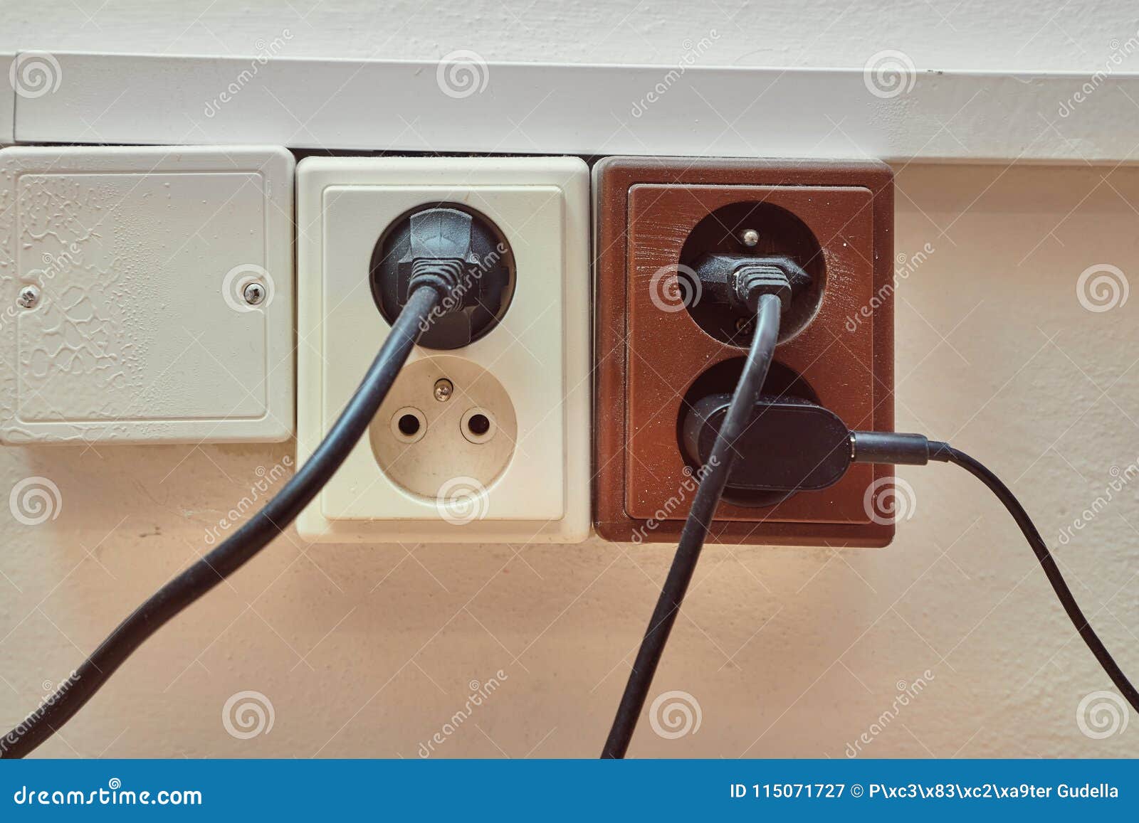 Electric Sockets in the Corner Stock Image - Image of cable, mess ...