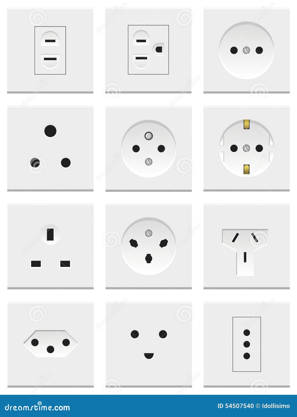 Electric Sockets Set stock vector. Illustration of outlet - 54507540
