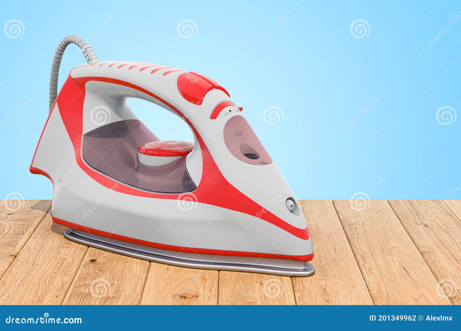 Electric Steam Irons on the Wooden Planks, 3D Rendering Stock ...