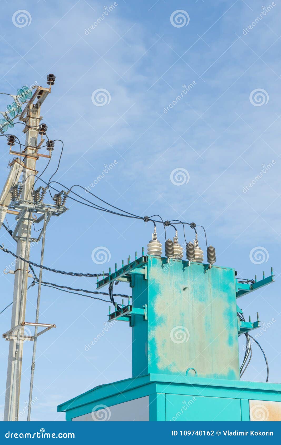 Electric Substation on a Background of Blue Sky. Stock Photo - Image of ...