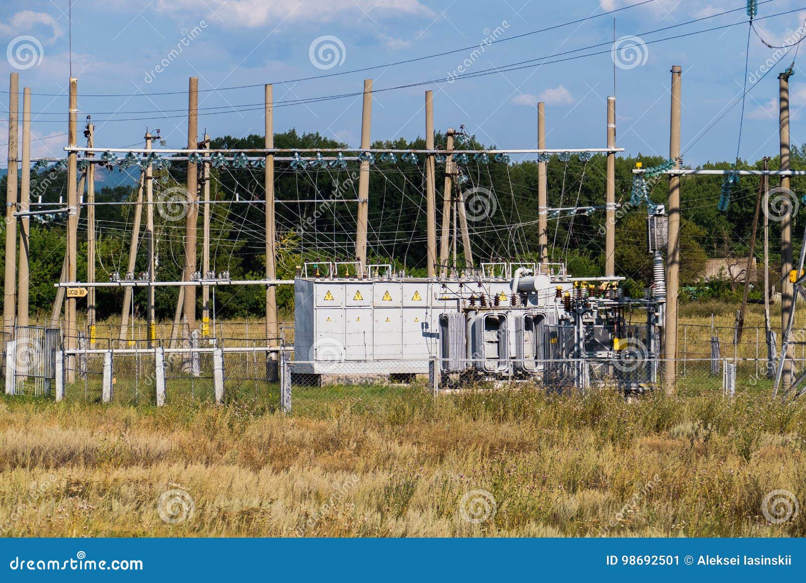 Electric Substation Standing on the Grass among Trees Stock Image ...
