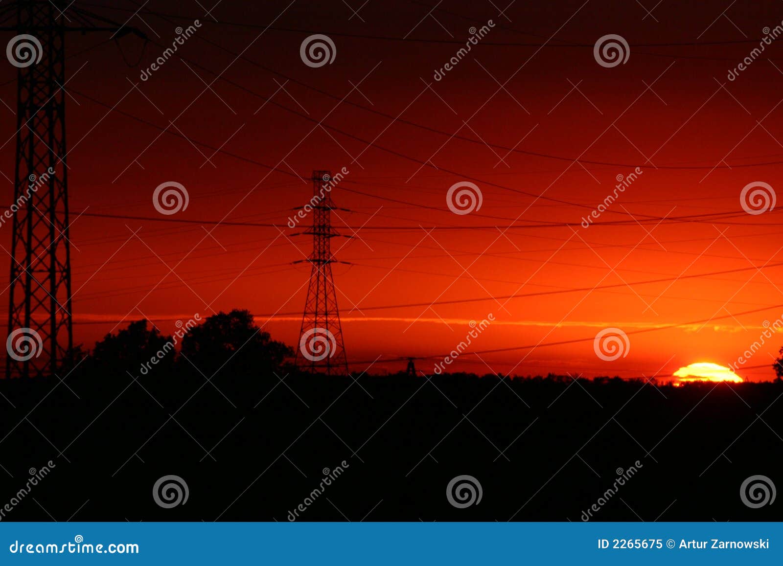 Electric sunset stock image. Image of knurow, sunset, wires - 2265675