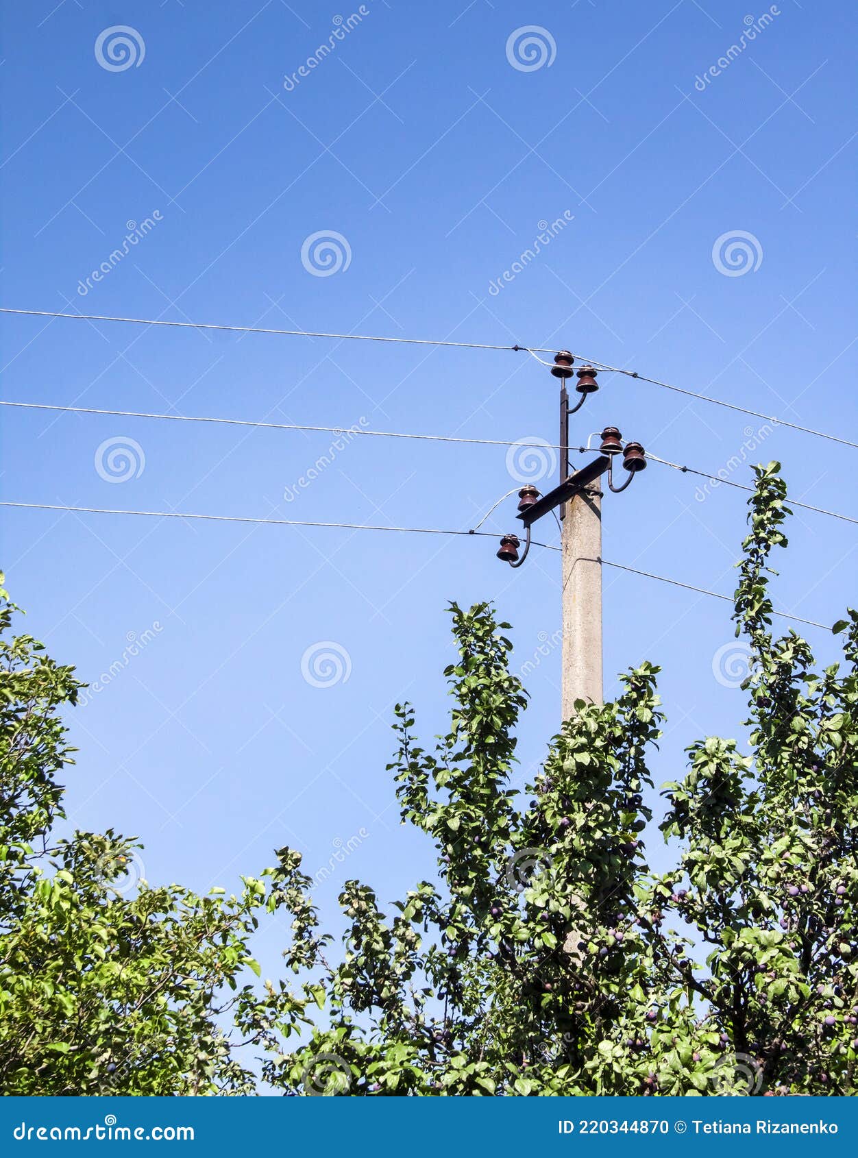 Electric Support Pole Against Blue Sky Background Stock Photo - Image ...