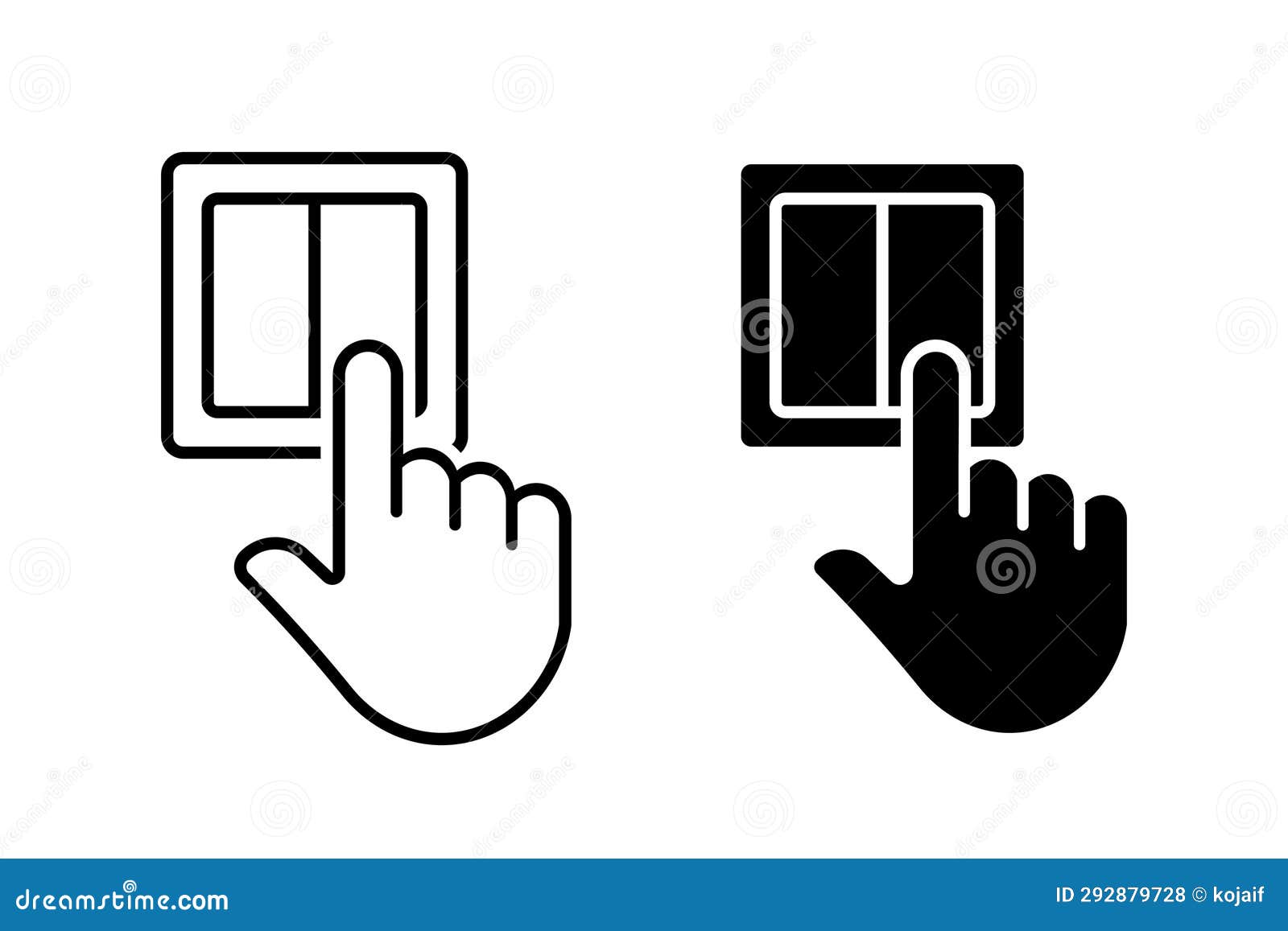 Electric Switch Icon Vector Set. Pressing Finger on the Switch Symbol ...