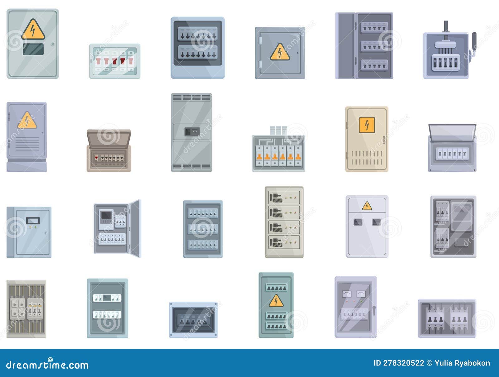 Electric Switchboard Icons Set Cartoon . Work Engineer Stock ...