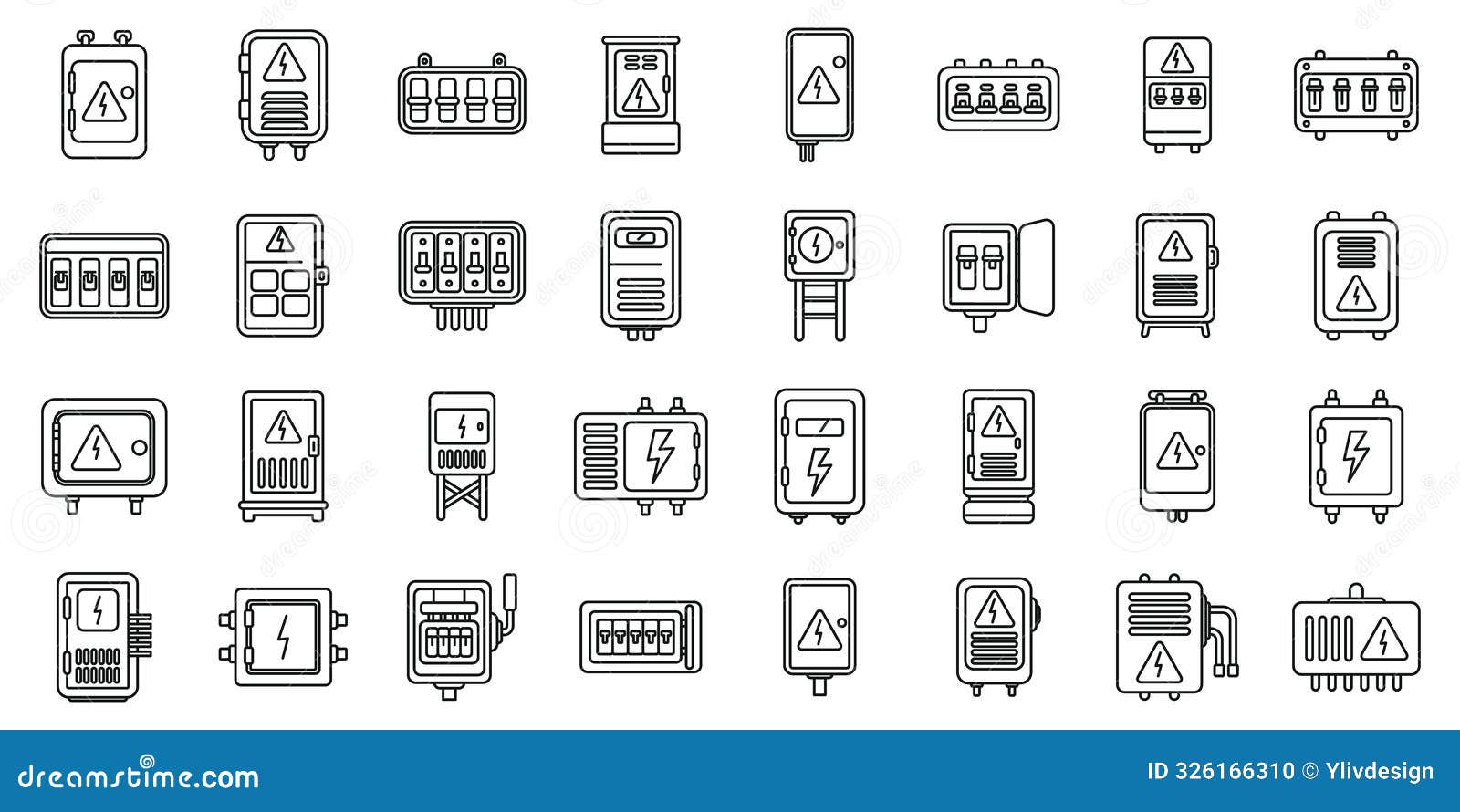 Electric Switchboard Icons Set. Set Of Electrical Cabinet Icons Showing ...