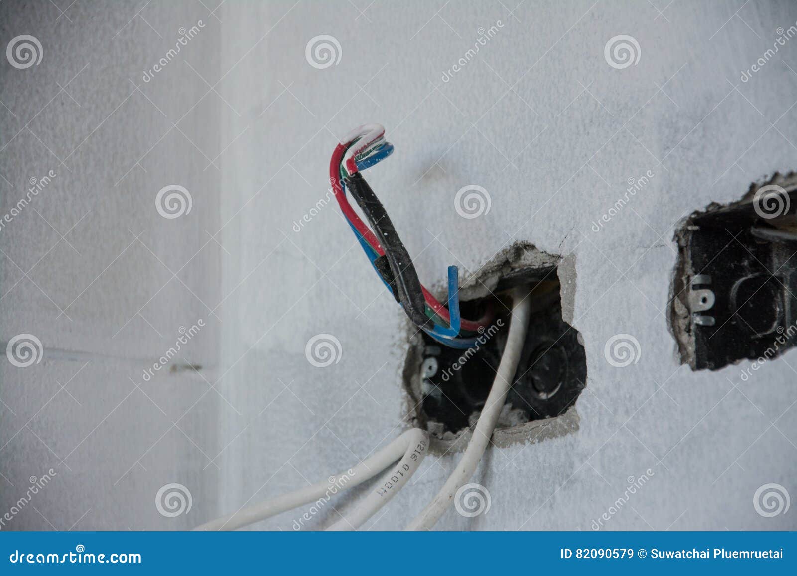 Electric System on Wall in Construction Site ,outlet with Iron Pipes ...