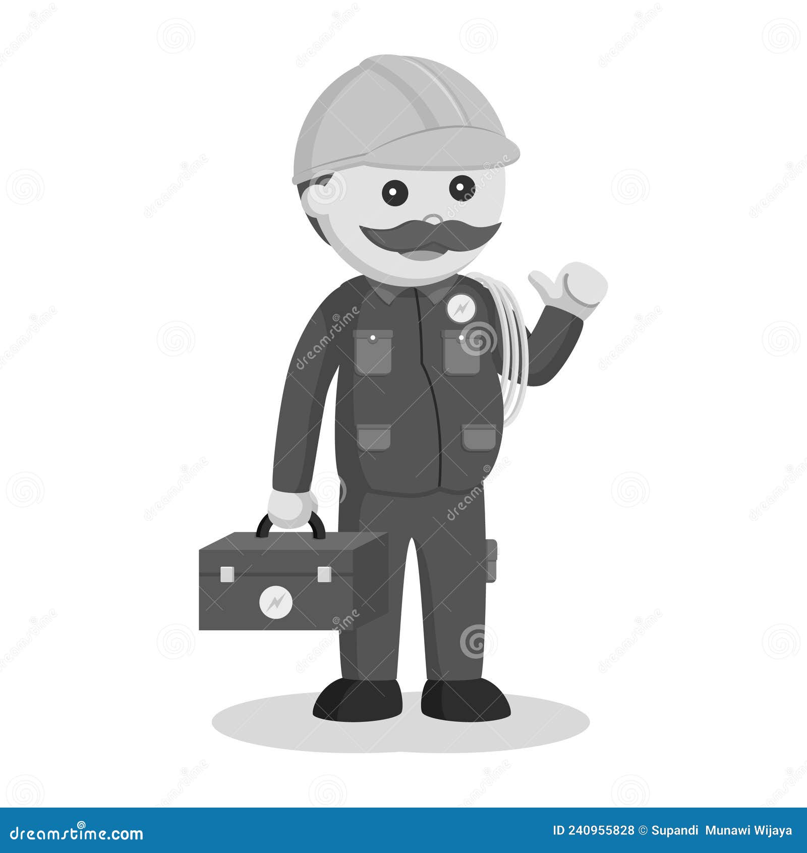 Electric Technician Character Profession Design Vector Black and White ...