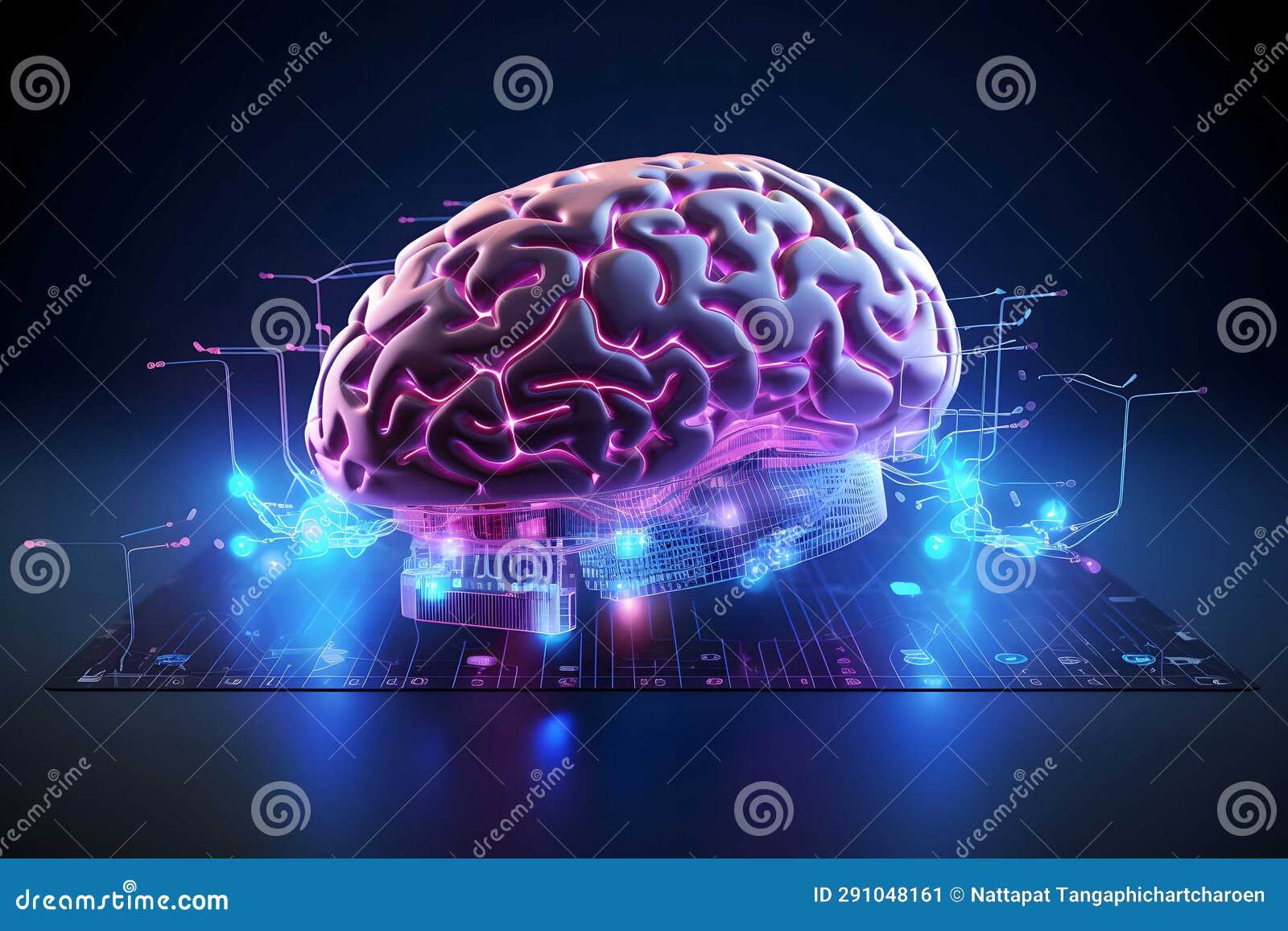 Electric Technology Concept Wireframe Mesh of Brain Scan, Generated AI ...