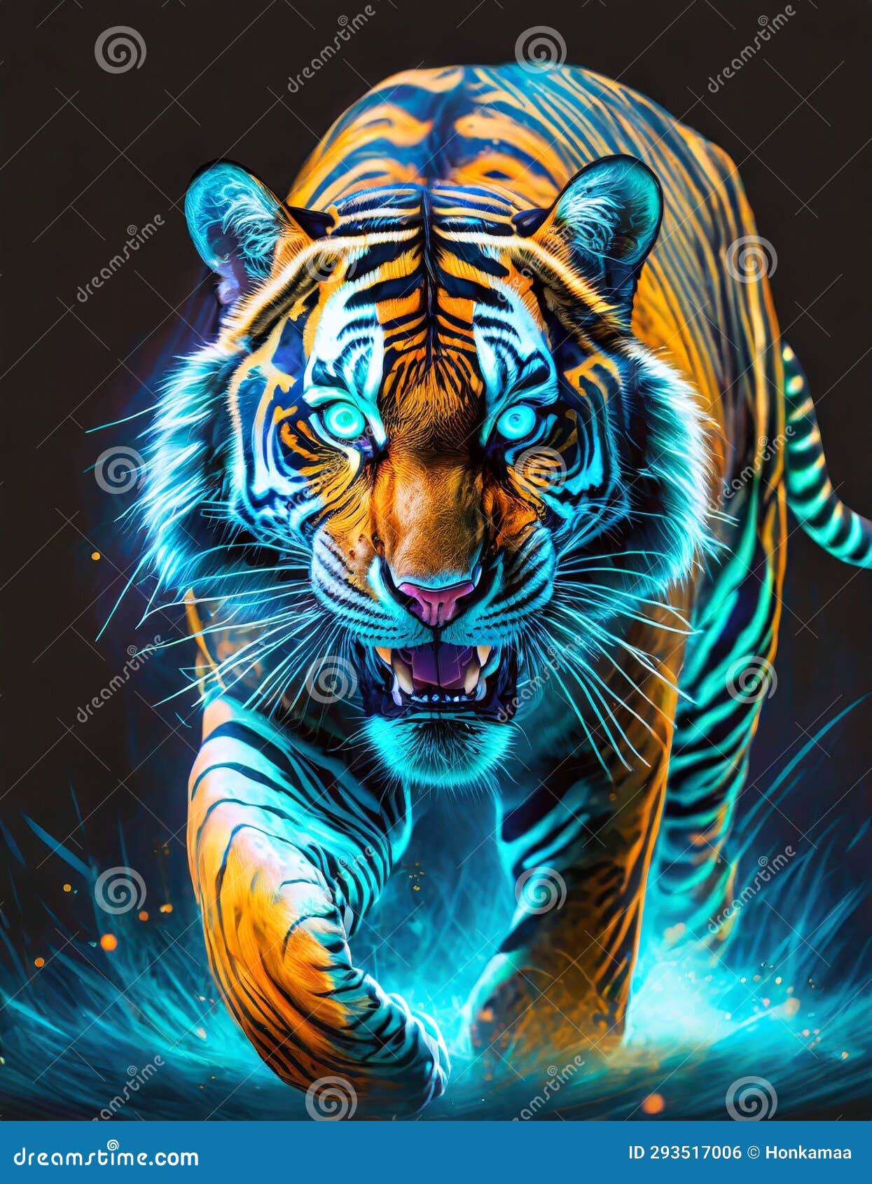 An Electric Tiger Slowly Approaching Stock Illustration - Illustration ...