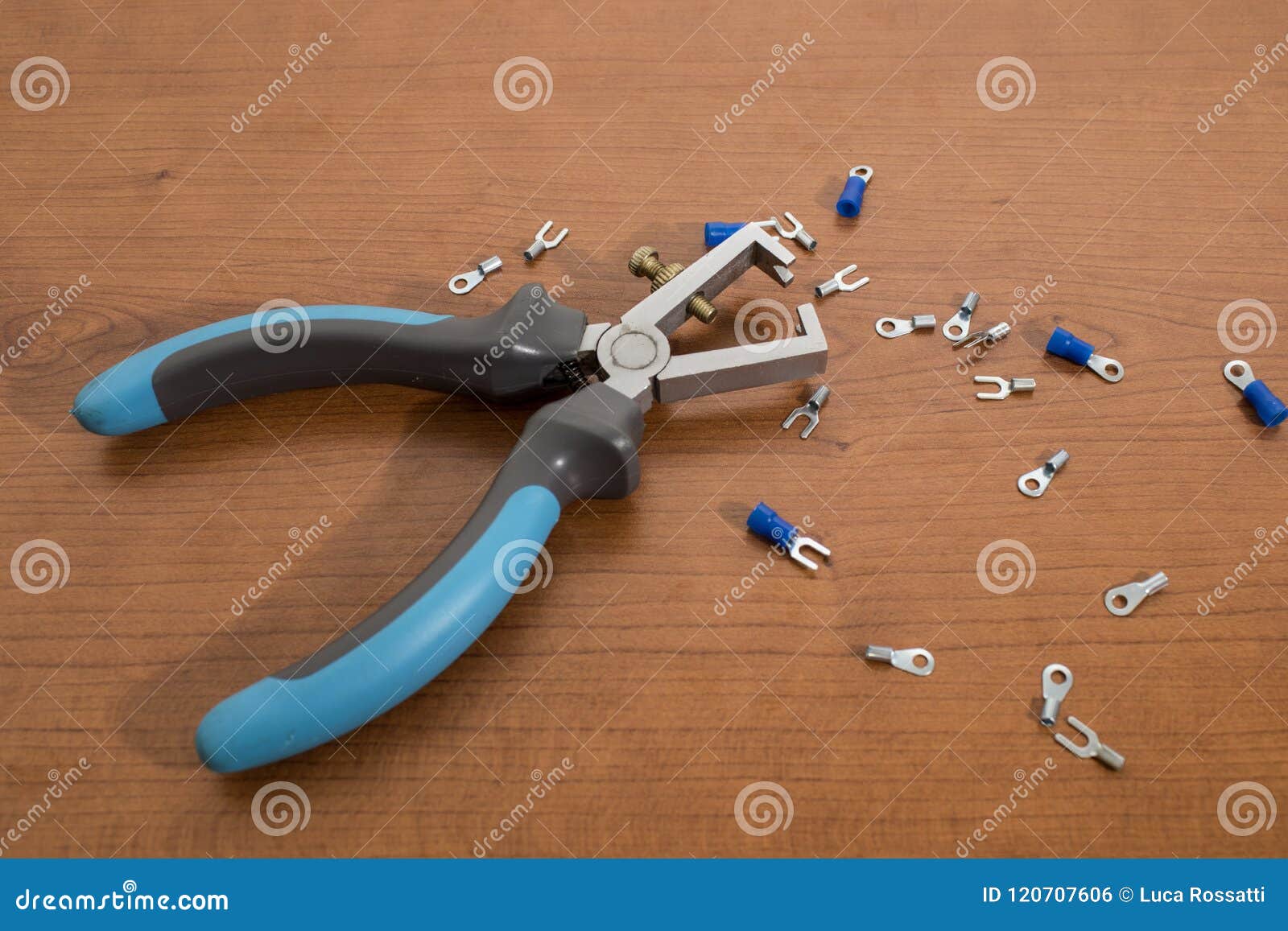 Electric Tool, Blue Wire Stripper on a Wood Table Stock Photo - Image ...