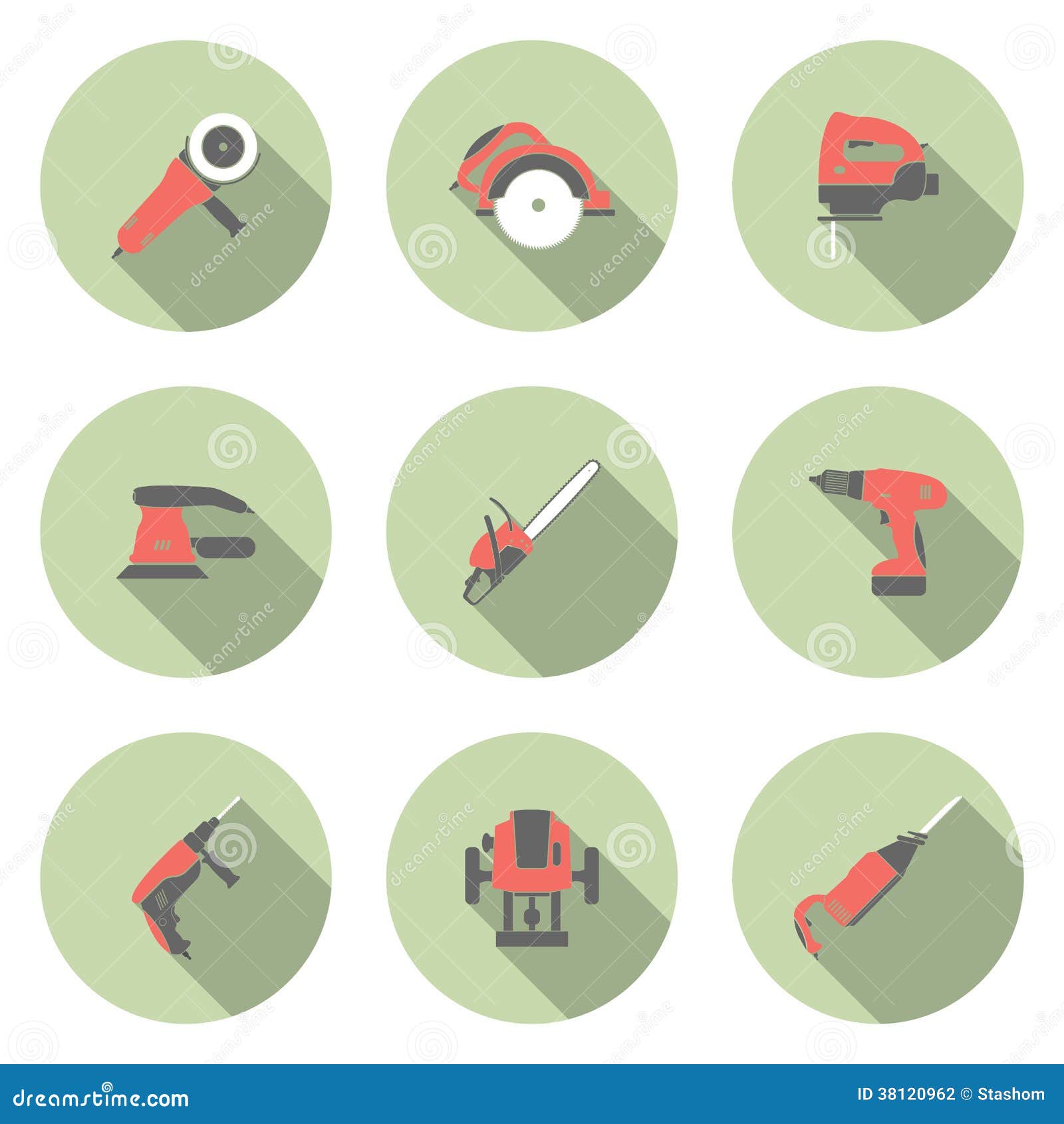Electric Tool Flat Vector Icons Set Stock Vector - Illustration of chain, sander: 38120962